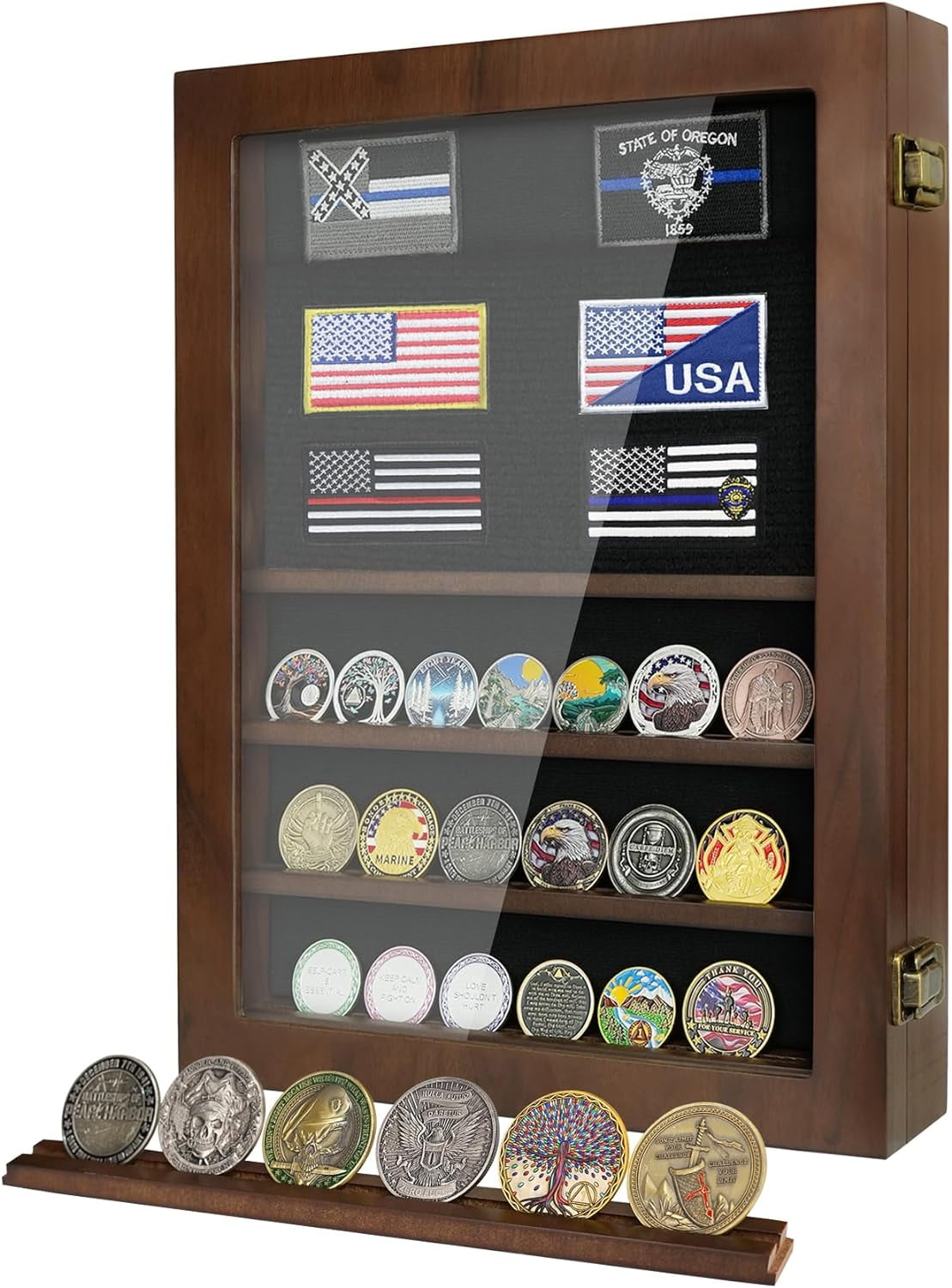 Military Challenge Coin Display Case Holder, Lockable Wooden Army Coins ...