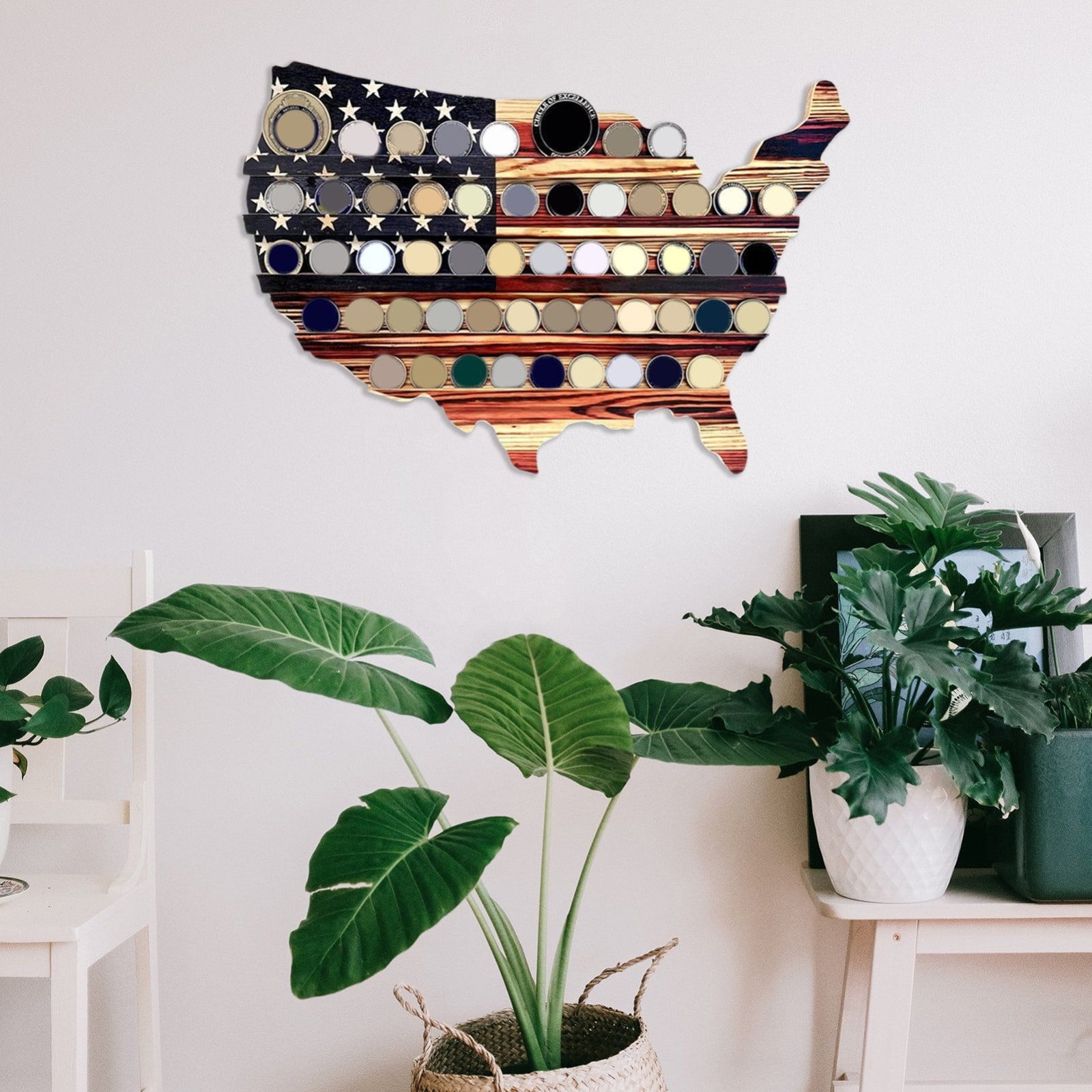Military Challenge Coin Display Holder - American Flag Wood Wall Mount ...