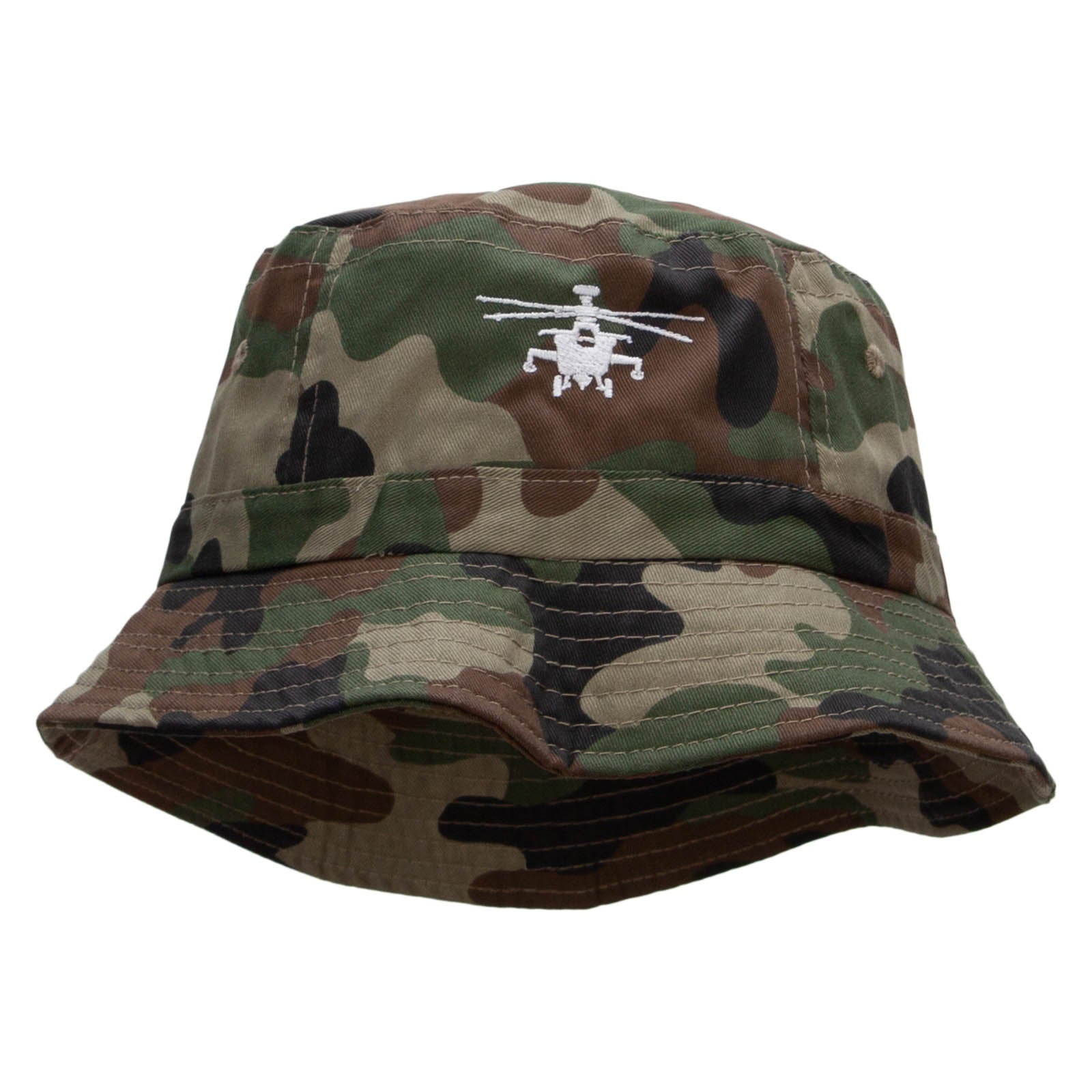Military Chopper Embroidered Pigment Dyed Bucket Hat - Green Camo OSFM ...