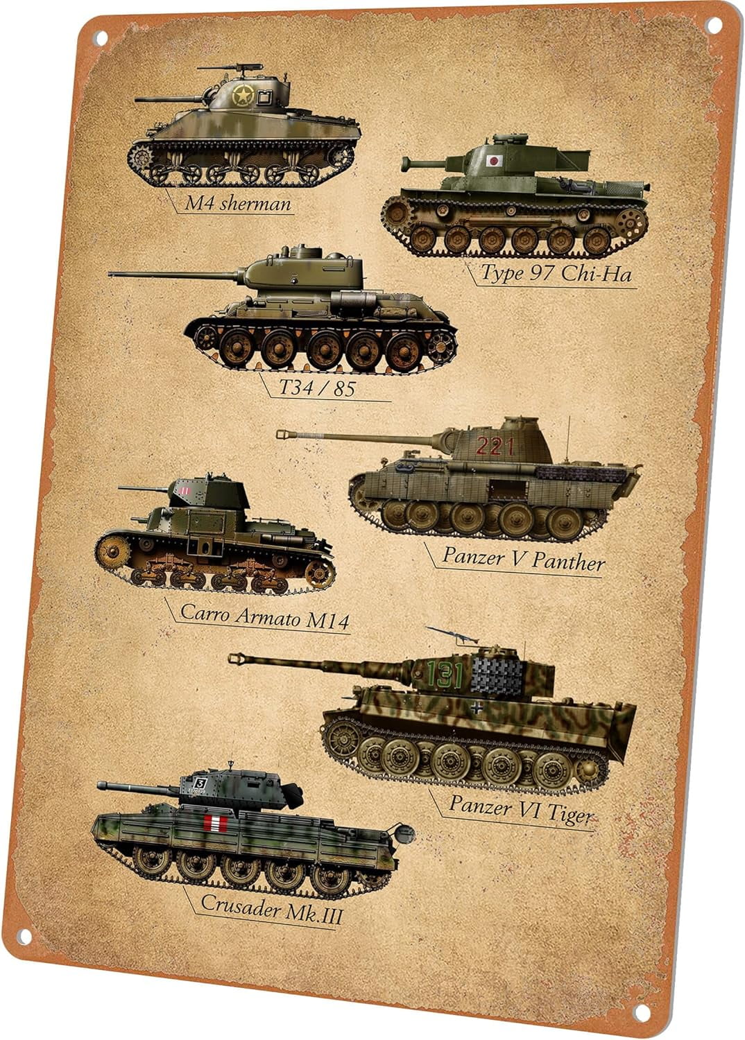 Military Decor Vintage ww2 Tanks Poster Cool Gifts for Men Boys Room ...