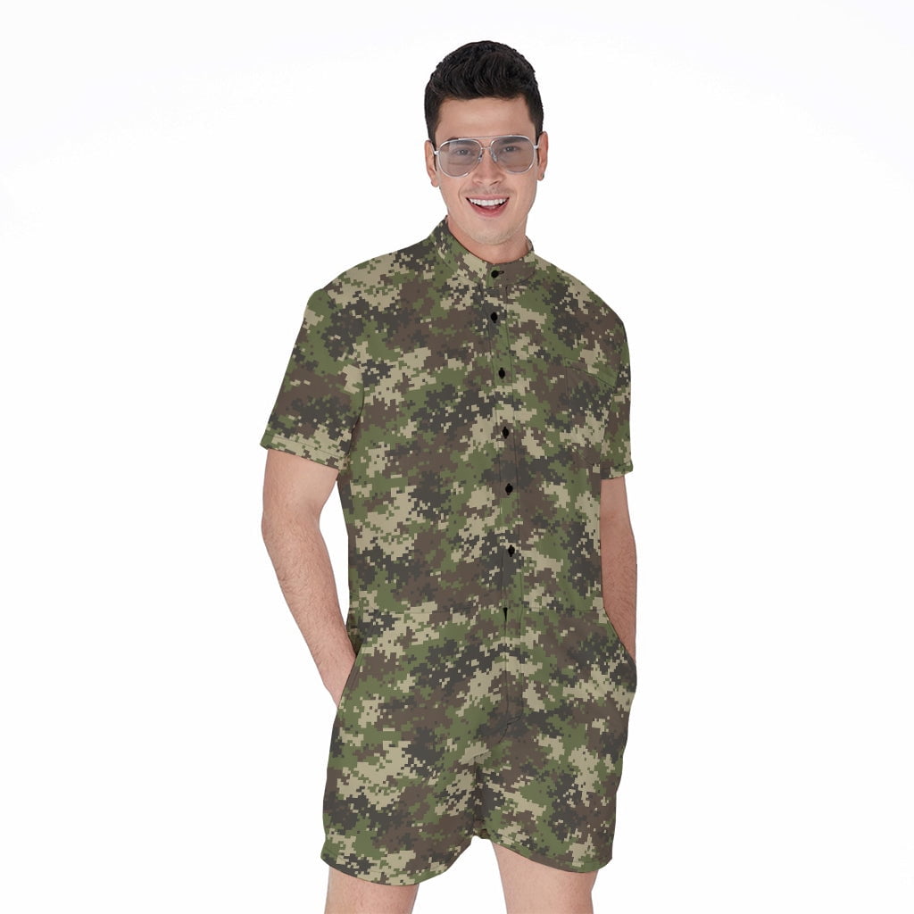 Military Digital Camo Pattern Short Sleeve Men'S Rompers, Camo ...