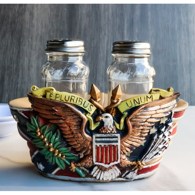 Military E Pluribus Unum Bald Eagle Crest With USA Flag Salt Pepper ...