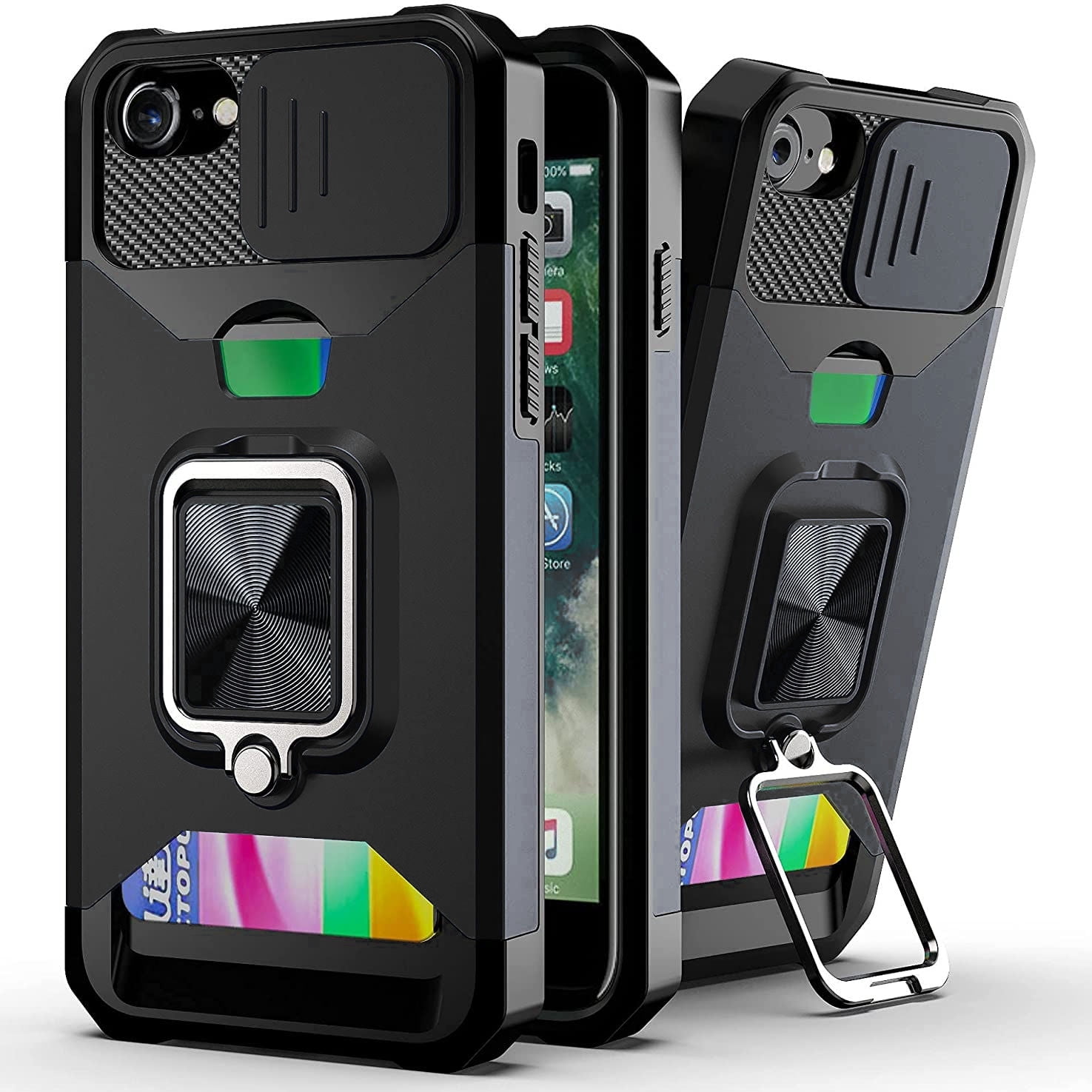 Military Grade All-In-One Ring Stand Card Case for iPhone SE (3rd gen ...