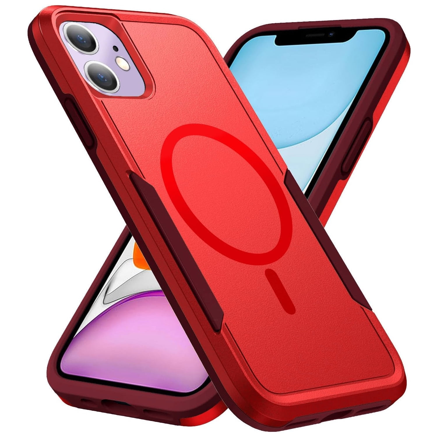 Military Grade TUFF Hybrid Armor Case with MagSafe for iPhone 16 - Red ...