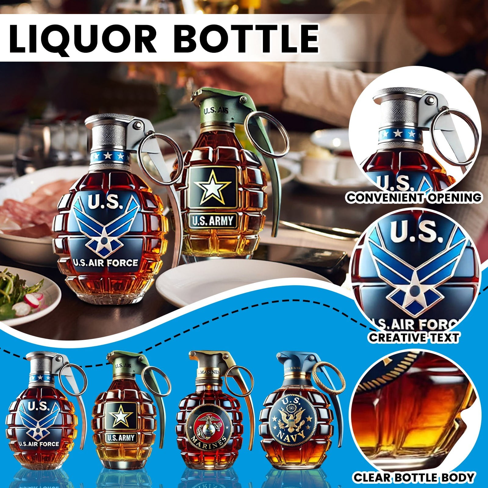 Military Hand Grenade Whiskey Bottle,2025 Engraved Hand-Grenade Shape ...
