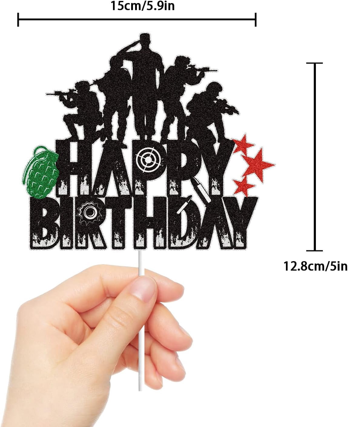 Military Happy Birthday Cake Topper Black Flash Gun Army Soldier ...