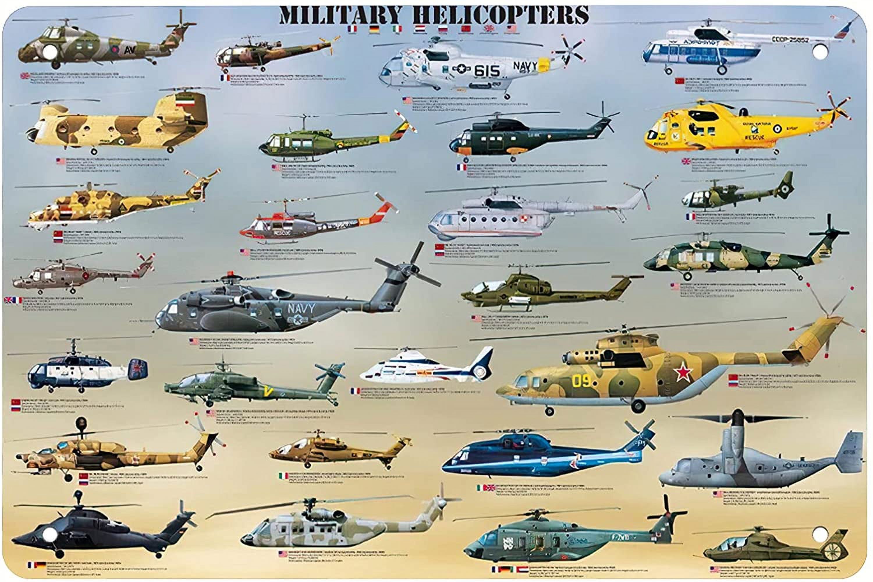 Military Helicopters Educational Chart Poster Funny Bar Wall Decor Home ...
