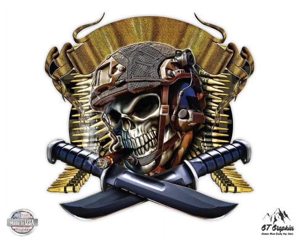 Military Helmet Skull Bullets - 5" Vinyl Sticker - For Car Laptop I-Pad ...