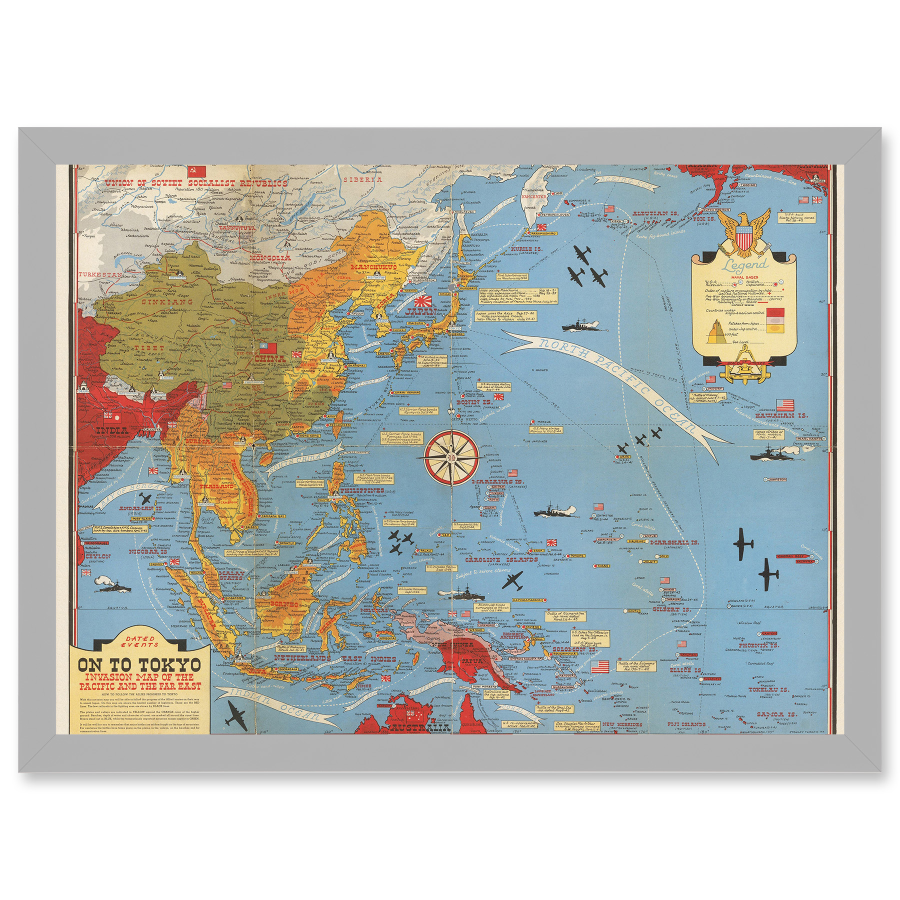 Military Map Turner 1944 World War WWII On To Tokyo Pacific Artwork ...