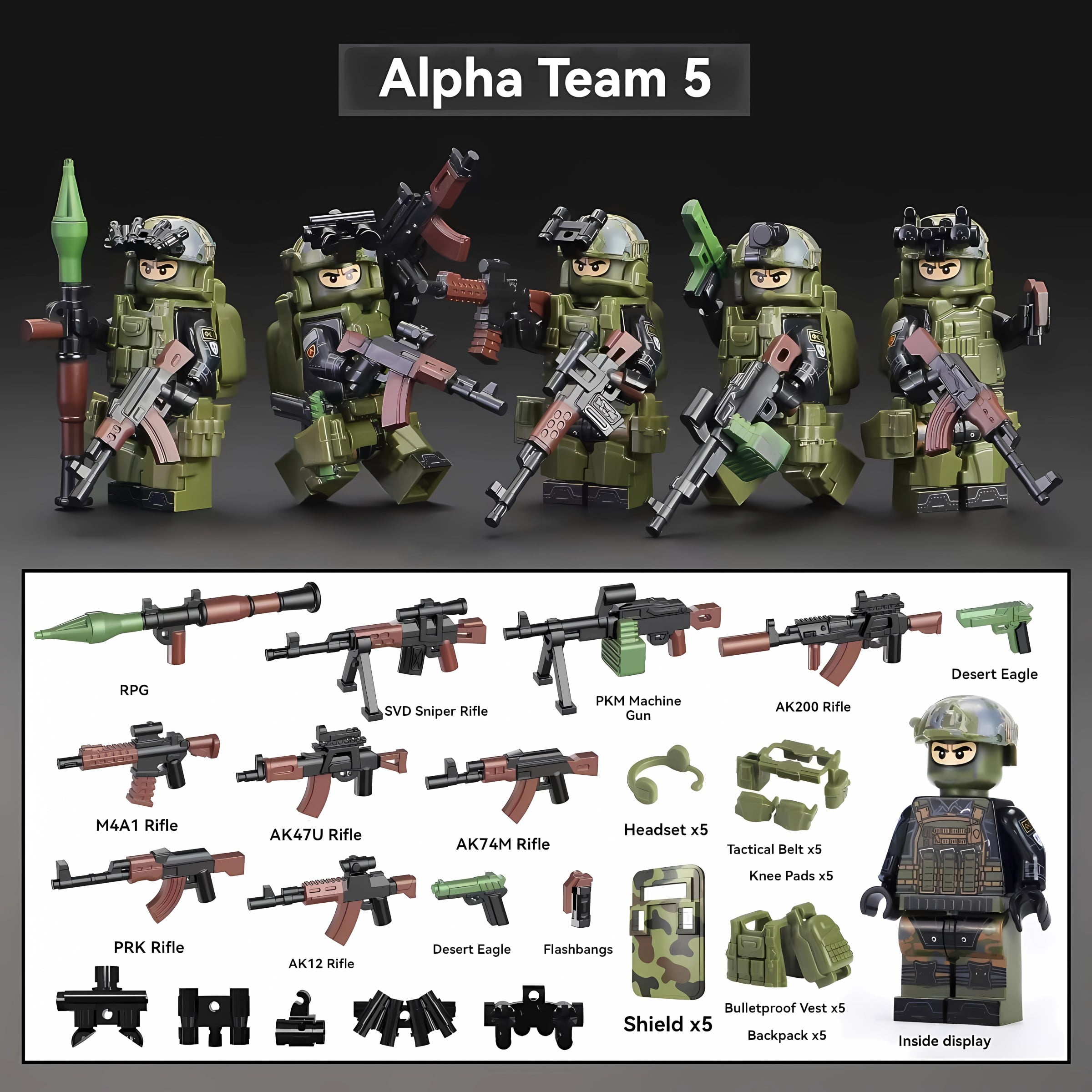 Military Miniature Soldier Figurines Set - 5-Piece 4.5cm Building ...