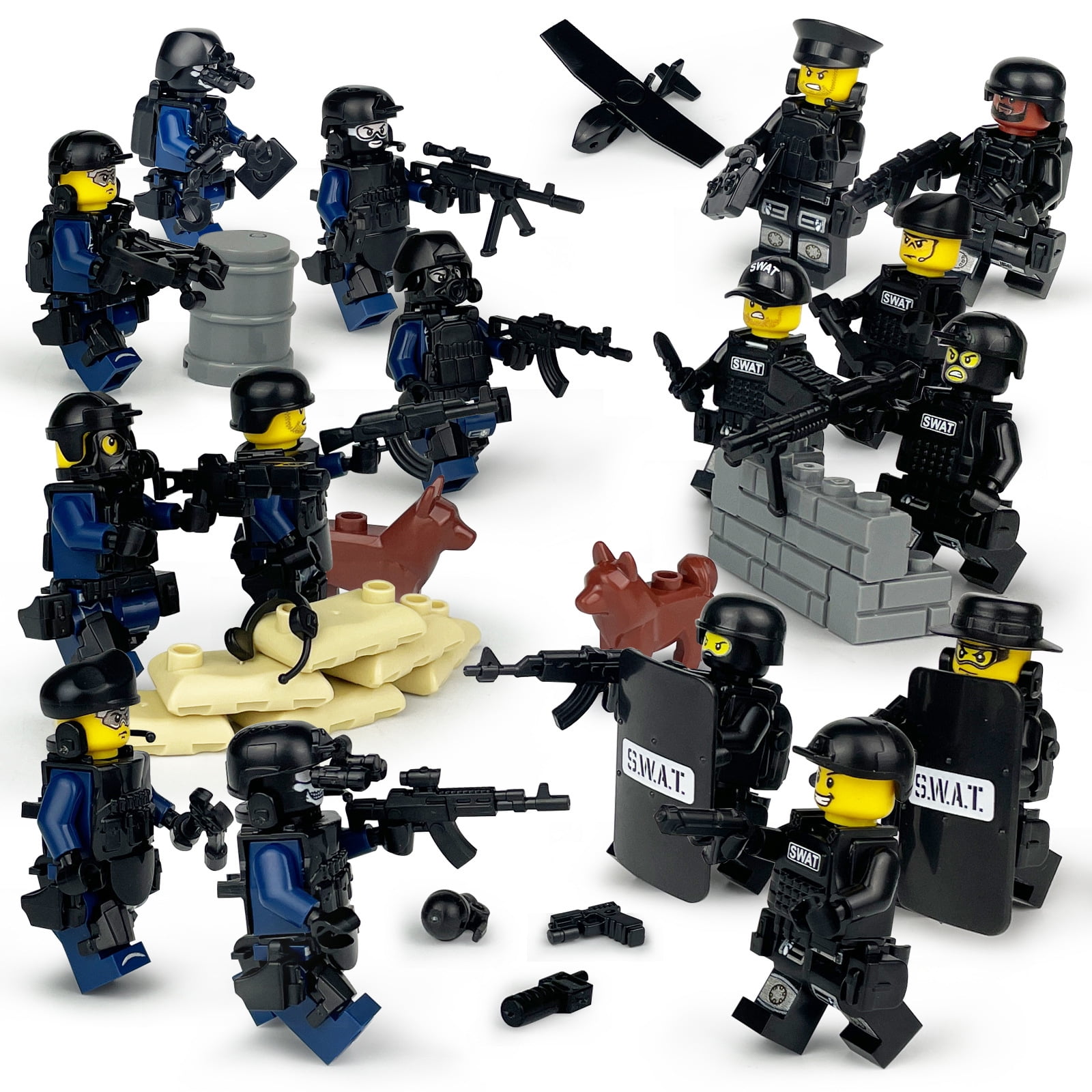 Military Minifgures SWAT City Police Action Figures Building Blocks ...
