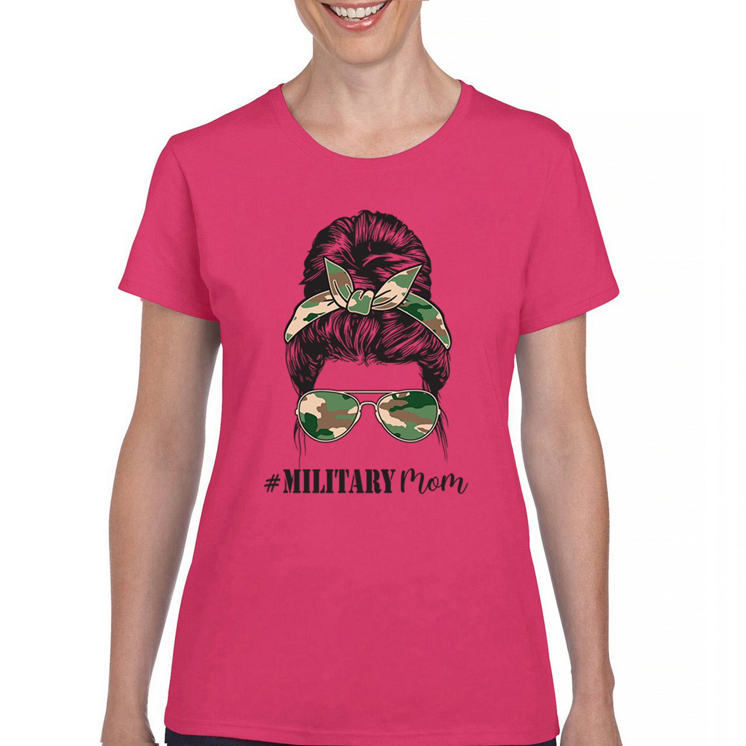 Military Mom T-Shirt Proud Mom Life Messy Bun Sunglasses Mother's Day ...