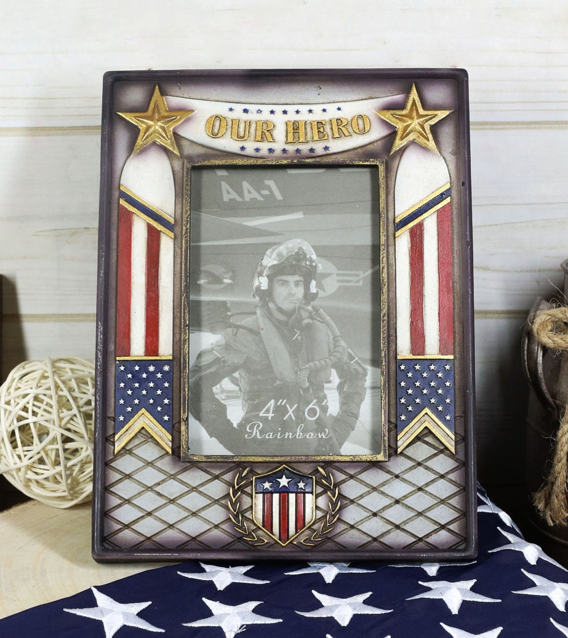 Military Patriotic USA Flag Star Veteran Memorial Our Hero 4"X6 ...