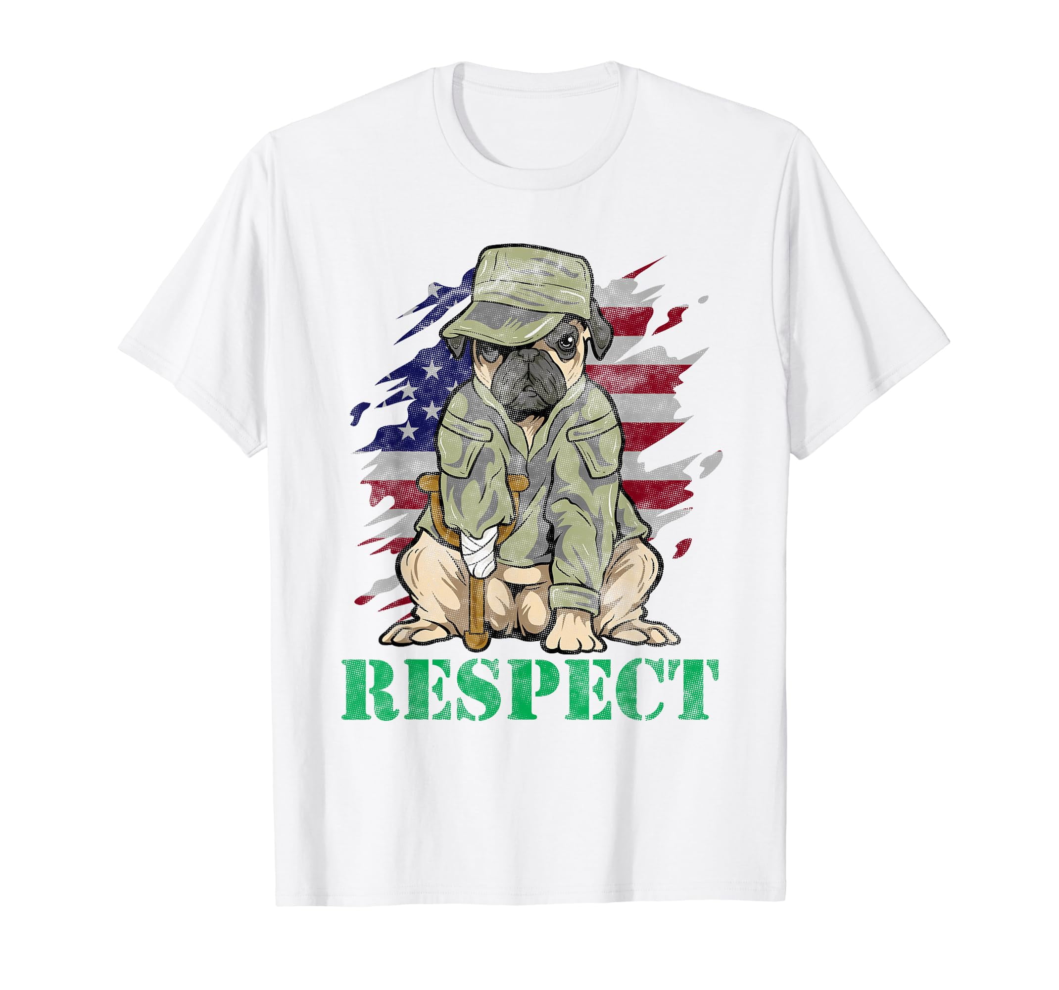 Military Pug Dog Veteran US Army American Flag White T-Shirt - Walmart.com