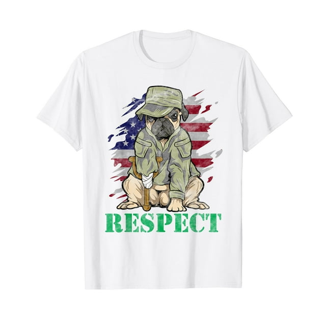 Military Pug Dog Veteran US Army American Flag White T-Shirt - Walmart.com