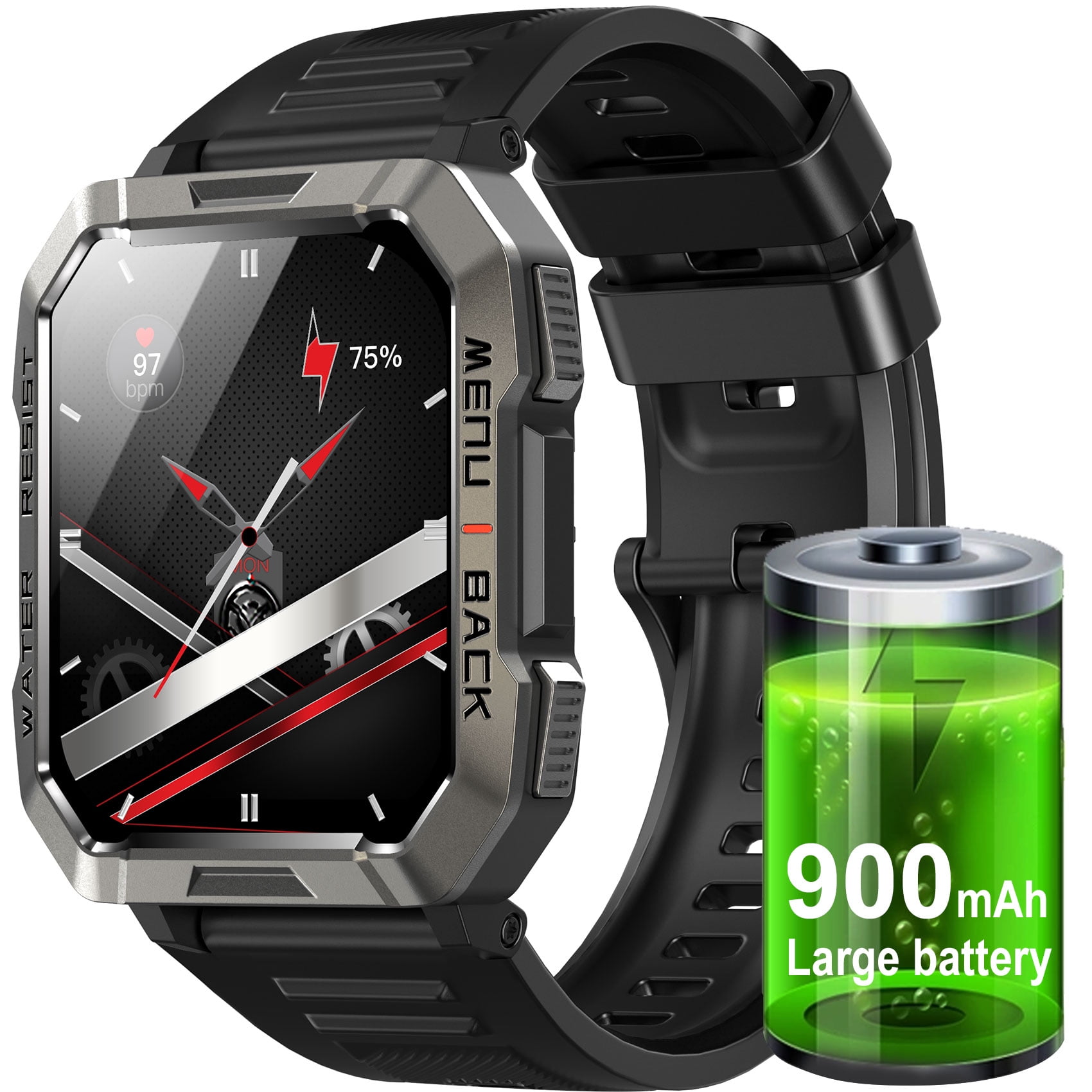 Military SOS Smart Watch for Men Bluetooth (Call Receive/Dial) with LED ...