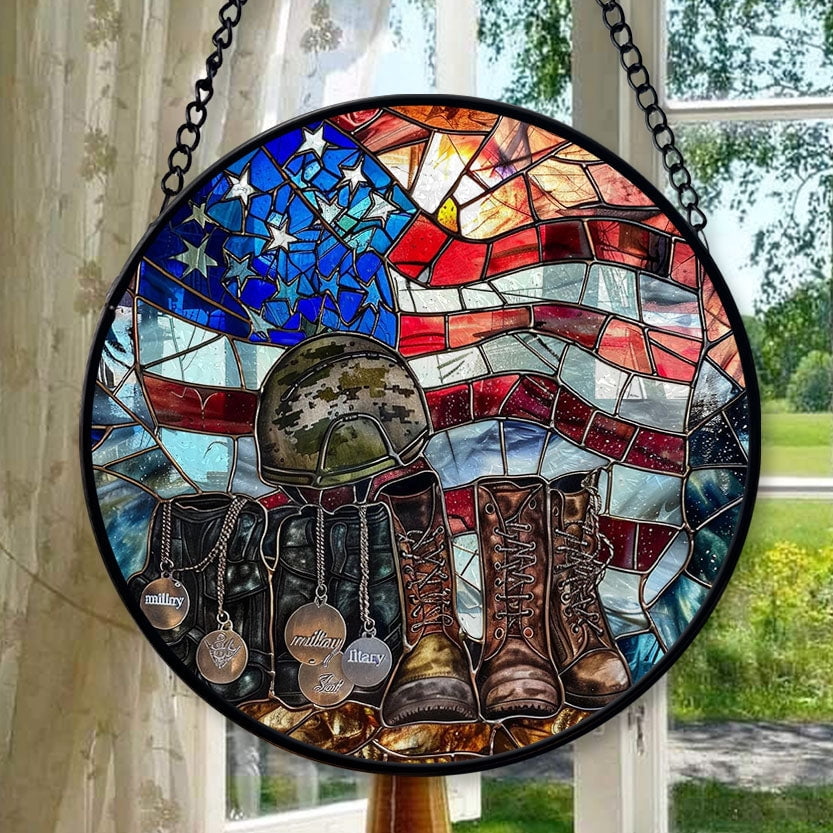 Military Set Stained Glass Window Hanging Sun Catcher Halloween Haning ...