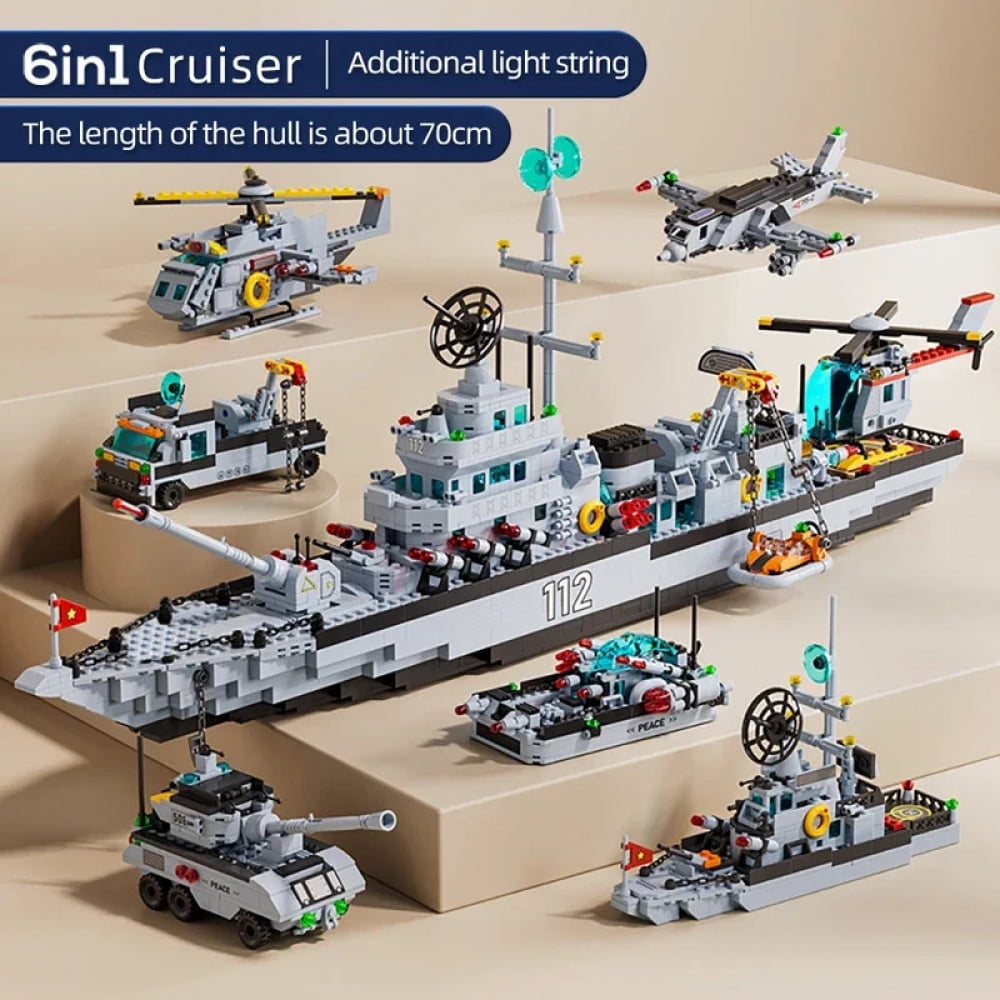Military Ship Army Ocean Cruiser Warship Building Blocks Aircraft ...