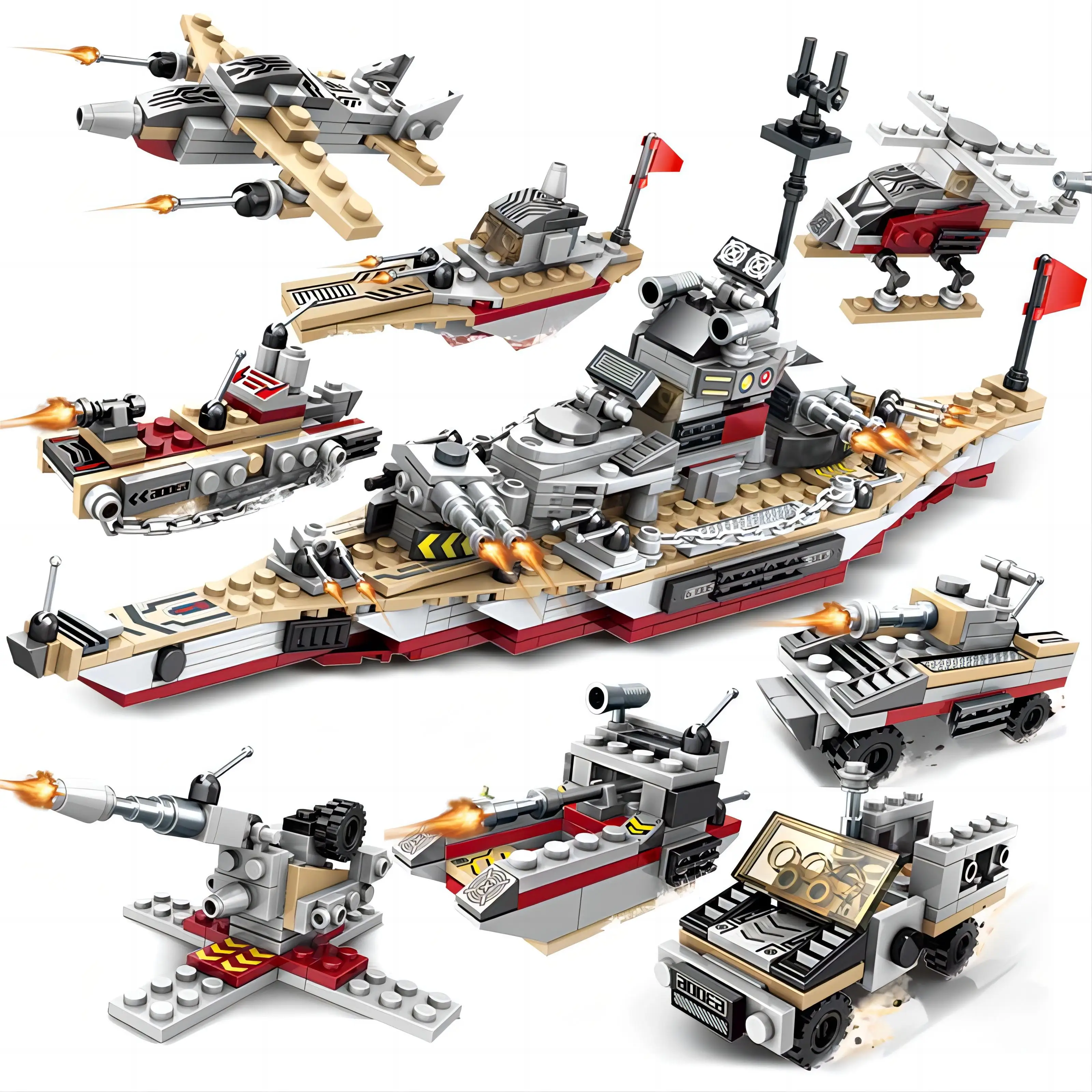 Military Ship Army Ocean Cruiser Warship Building Blocks Aircraft ...