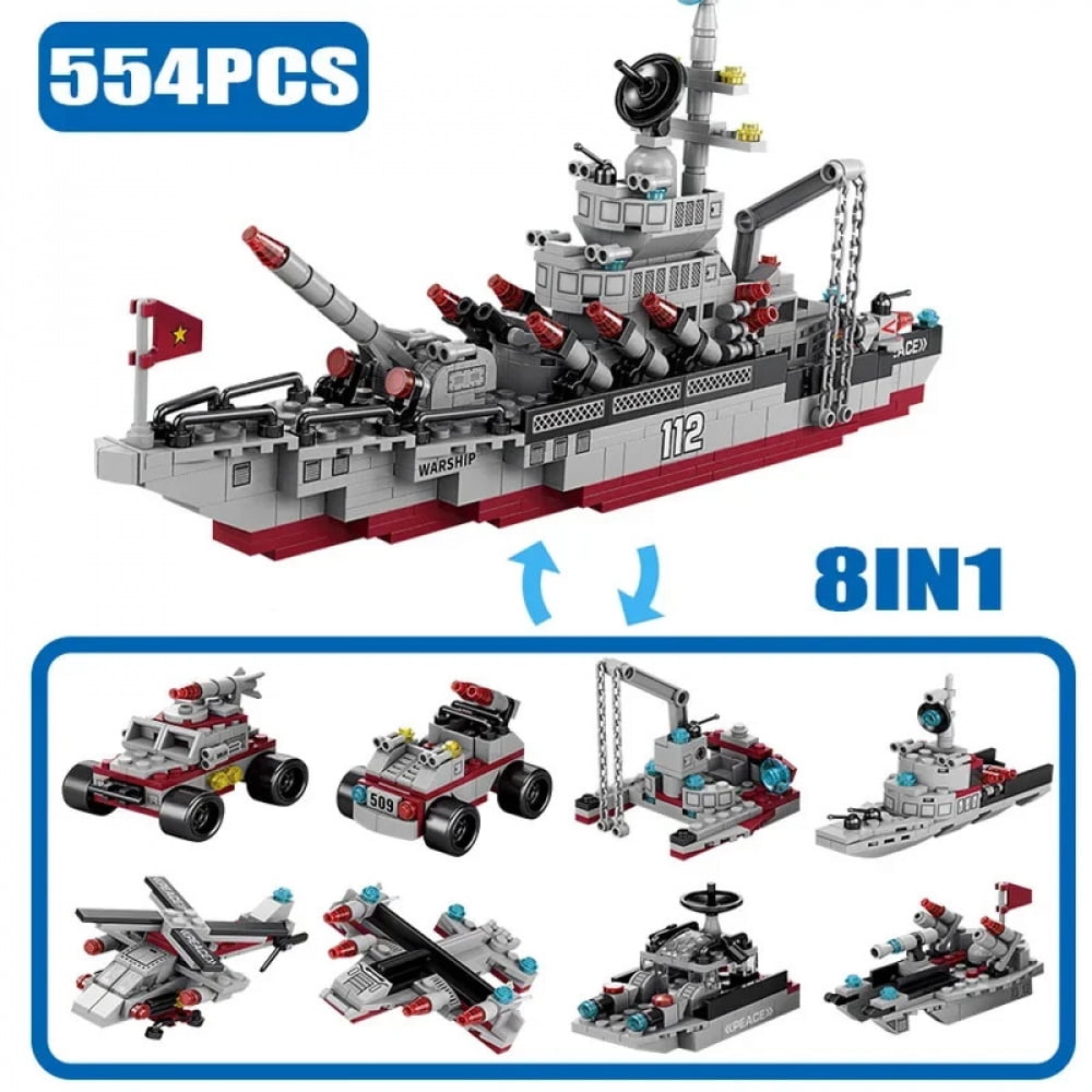 Military Ship Army Ocean Cruiser Warship Building Blocks Aircraft ...