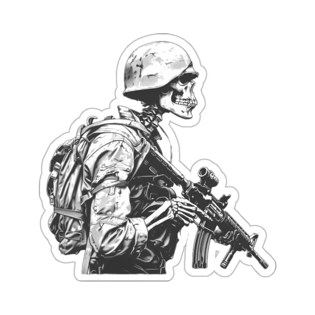 Military Skeleton Grim Reaper Brave Soldier Black And White Sticker ...