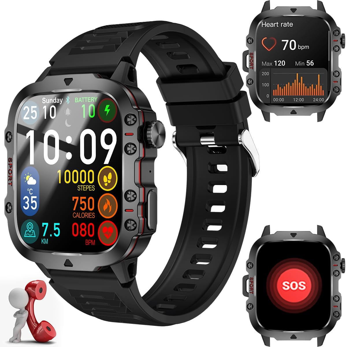 Military Smart Watch for Asus ROG Phone 5s, Big Screen 1.96" Rugged ...