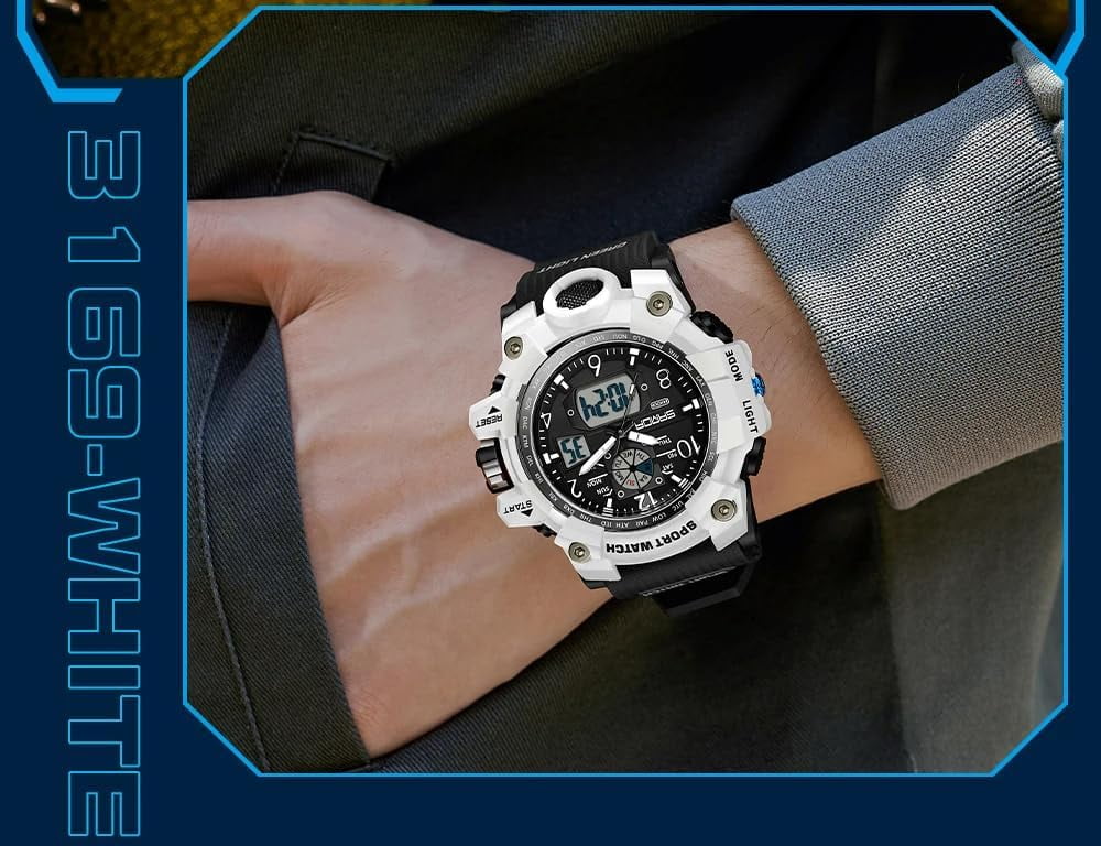 Military Style Digital Analog Watch, Large Face 2.2", 50m Water ...