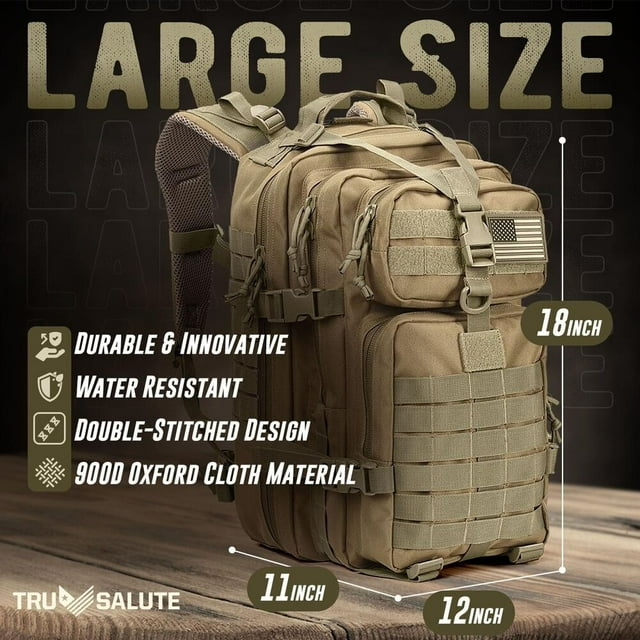 Military Tactical Backpack 45L Large Army 3 Day Assault Pack Molle Bag ...