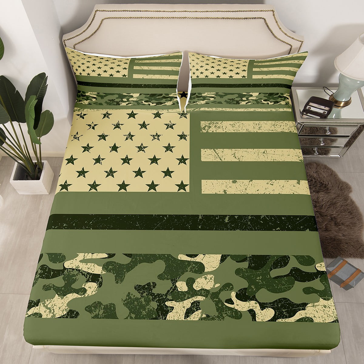 Military Theme Bed Set American Flag Bed Sheets Teenagers, Camouflage ...