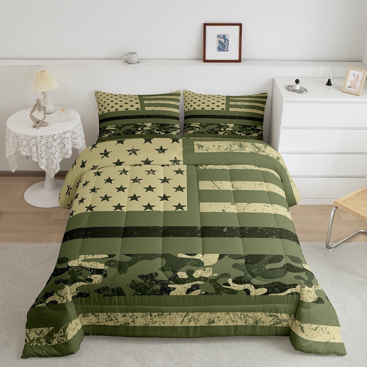 Military Theme Bedding American Flag Comforter Set Teenagers, Camouflage Stars and Stripes ...