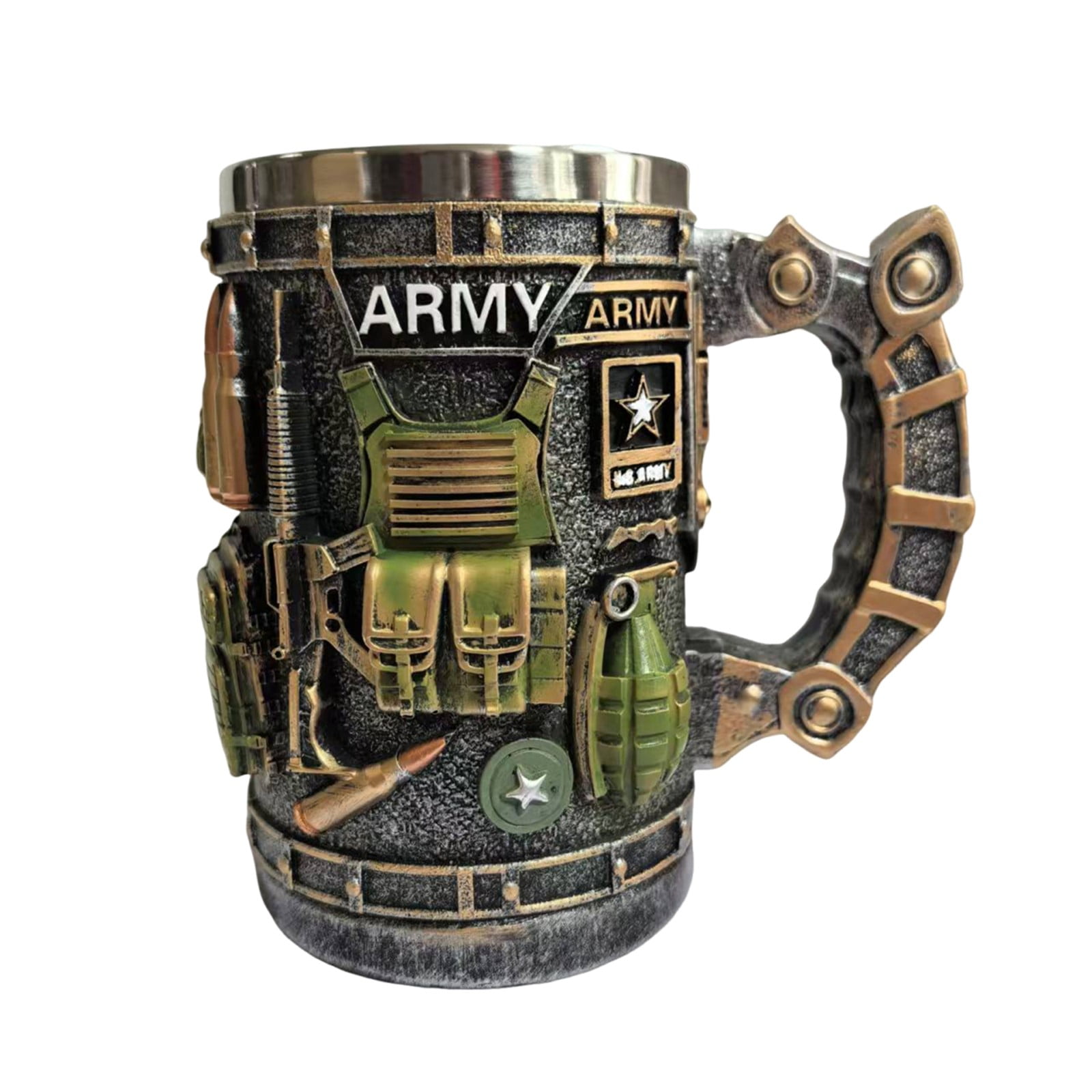 Military-Themed Beer Mug with 3D Army Design, Stainless Steel Liner ...