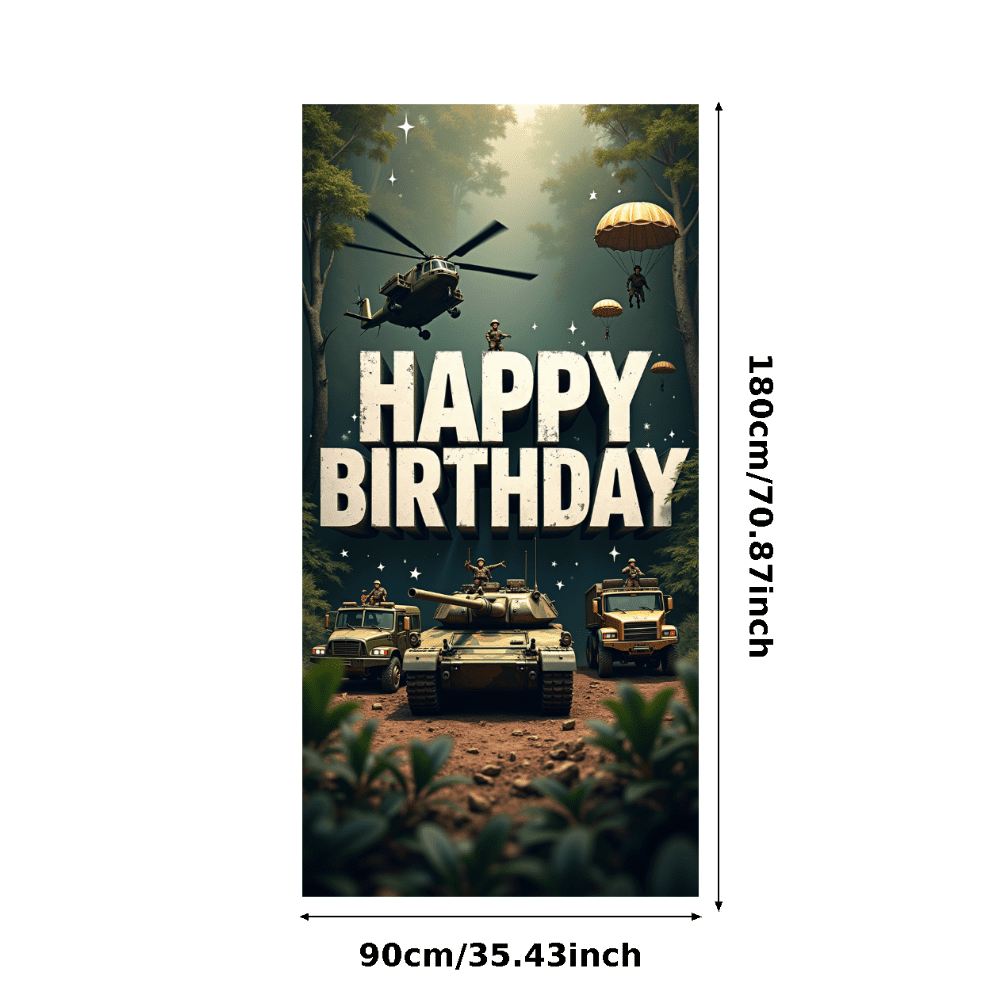 Military Themed Happy Birthday Banner Backdrop Background, Decorations ...