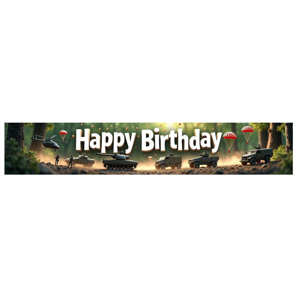 Military Themed Happy Birthday Banner Backdrop Background, Decorations ...