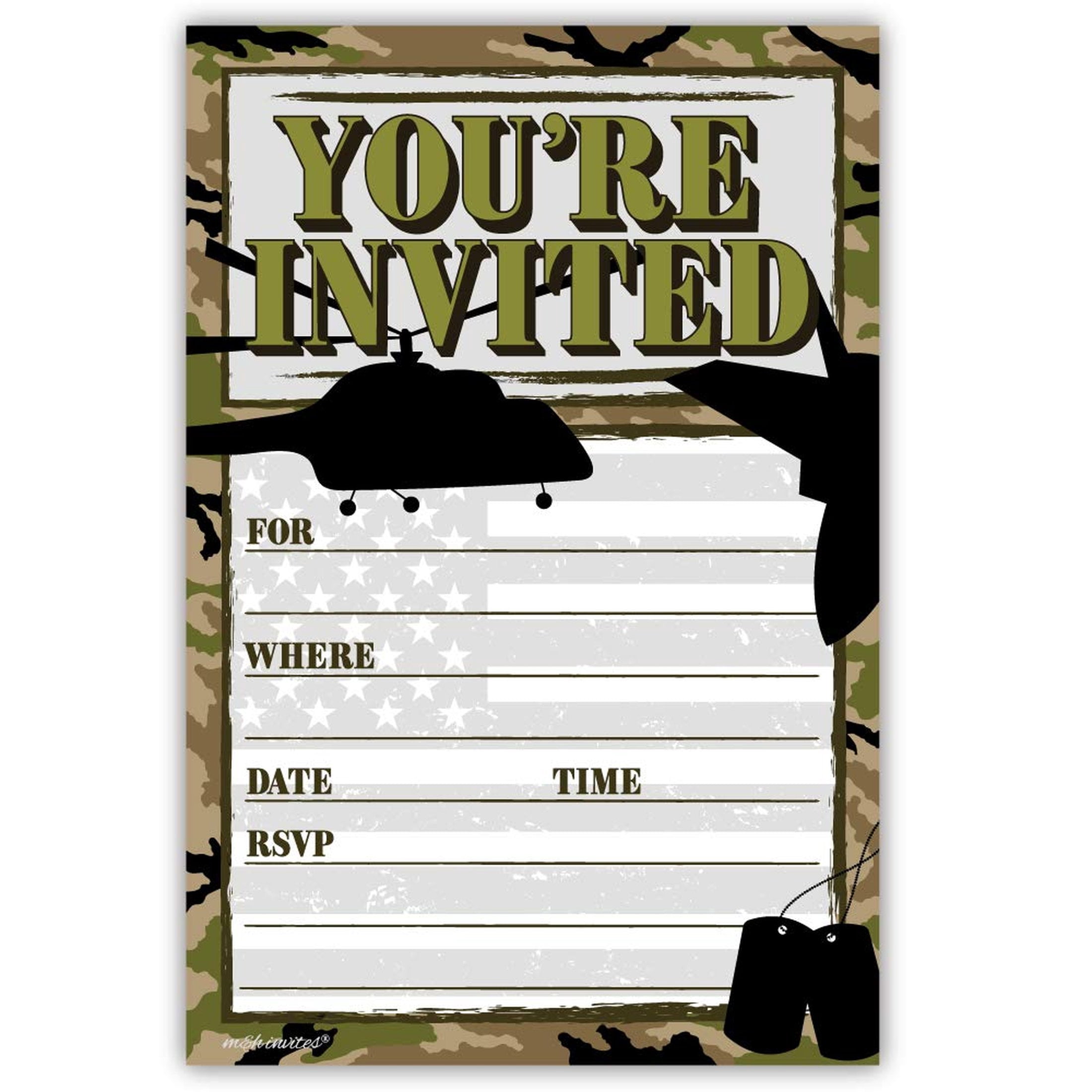Military-Themed Invitation Set for Birthdays and Farewell Parties - 20 ...