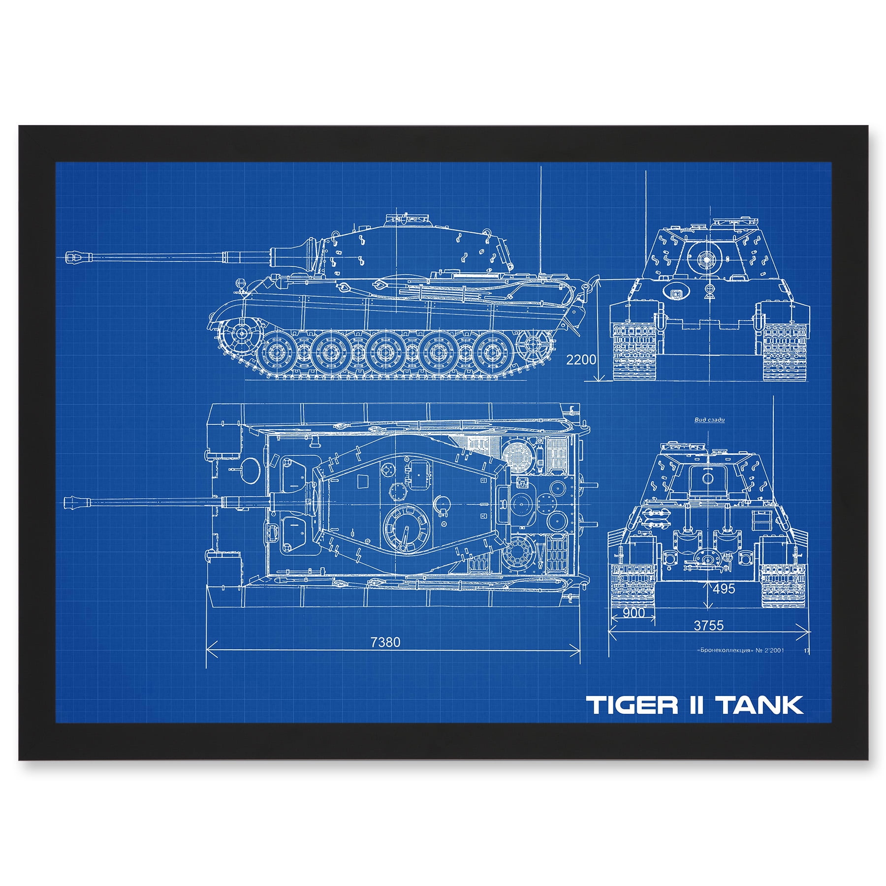 Military Tiger II Panzer Kampfwagen Heavy Tank Blueprint Plan Artwork ...
