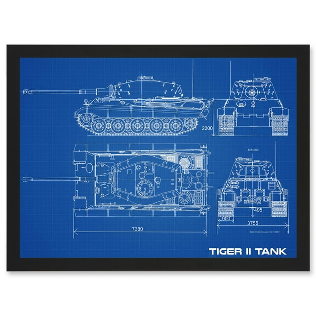 Military Tiger II Panzer Kampfwagen Heavy Tank Blueprint Plan Artwork ...