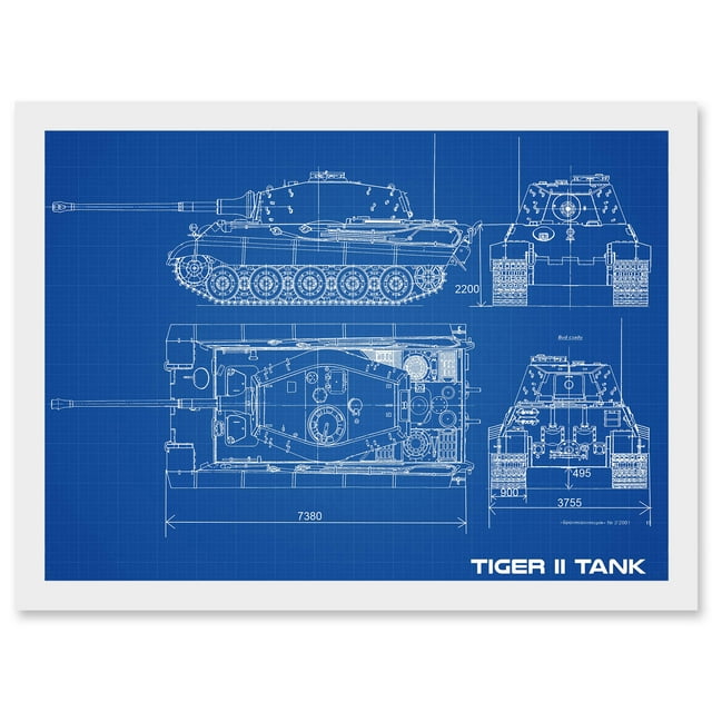 Military Tiger II Panzer Kampfwagen Heavy Tank Blueprint Plan Artwork ...
