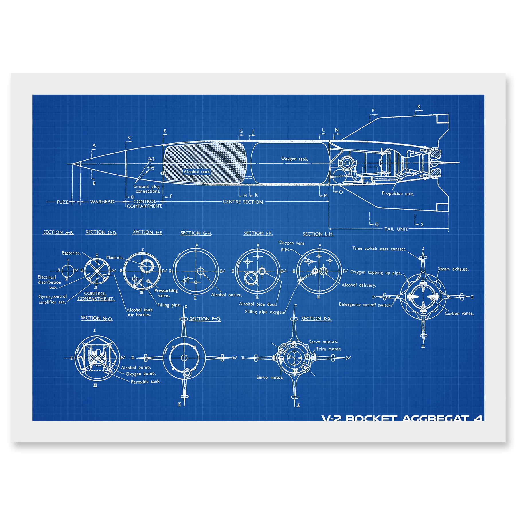 Military V-2 Rocket Aggregat 4 Ballistic Missile Blueprint Plan Artwork ...