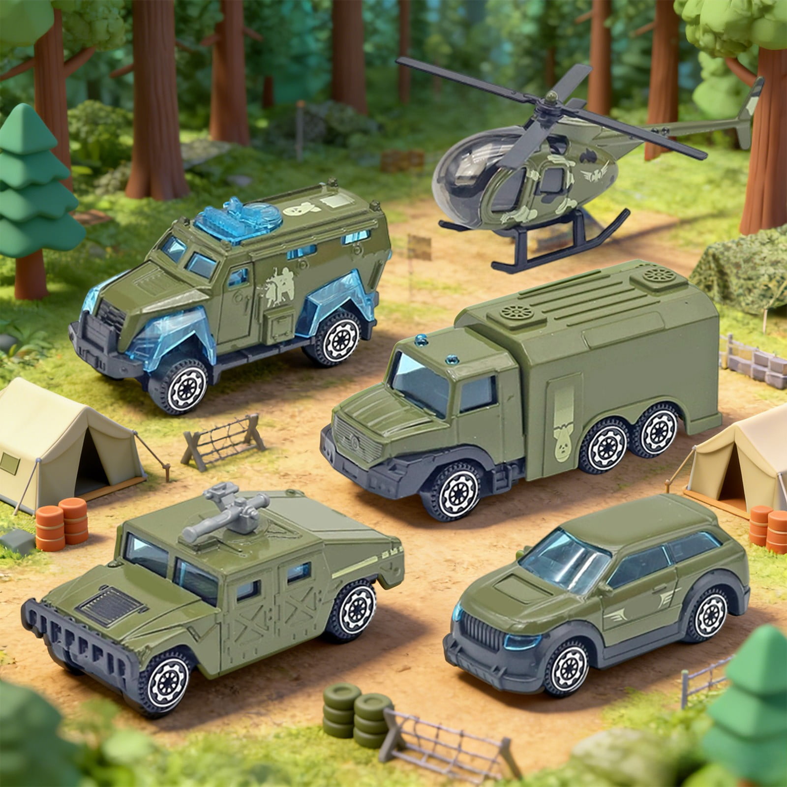 Military Vehicle Toy Set, 5 Pack Army Vehicles with Helicopter, Kids ...