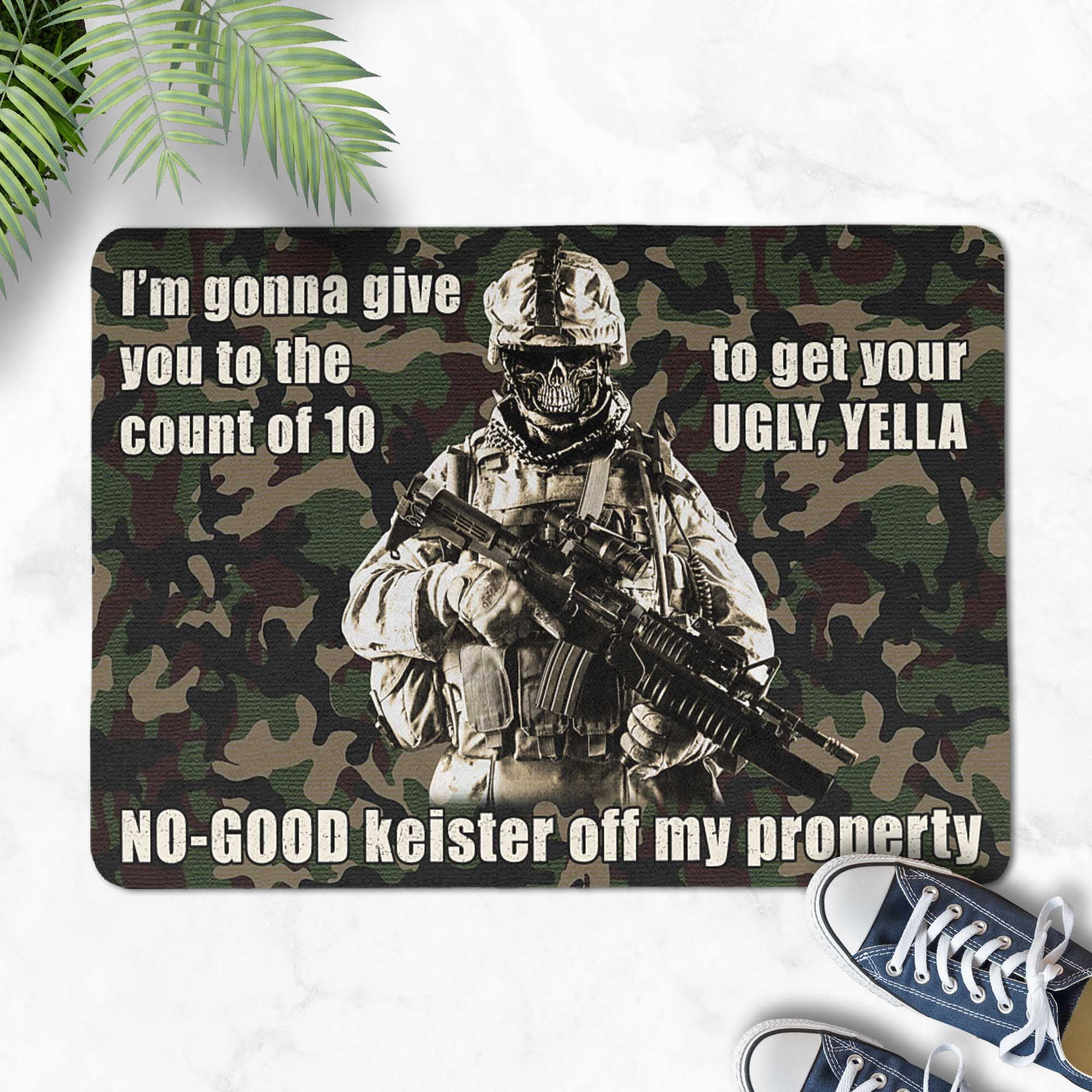 Military Veteran Warning Doormat, Camo Skull Soldier Entry Mat with ...