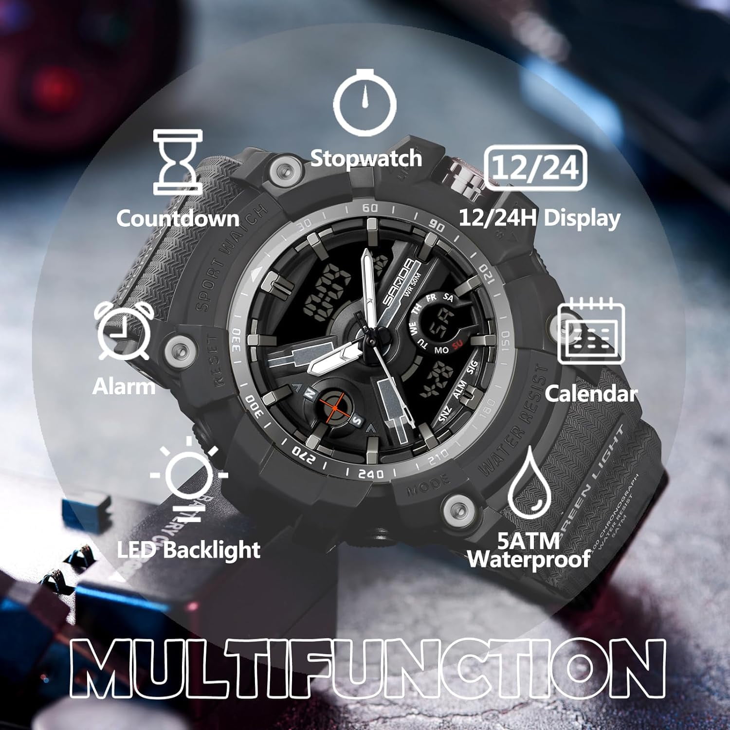 Military Watches for Men Digital 50M Waterproof Watch Large Face Sport ...