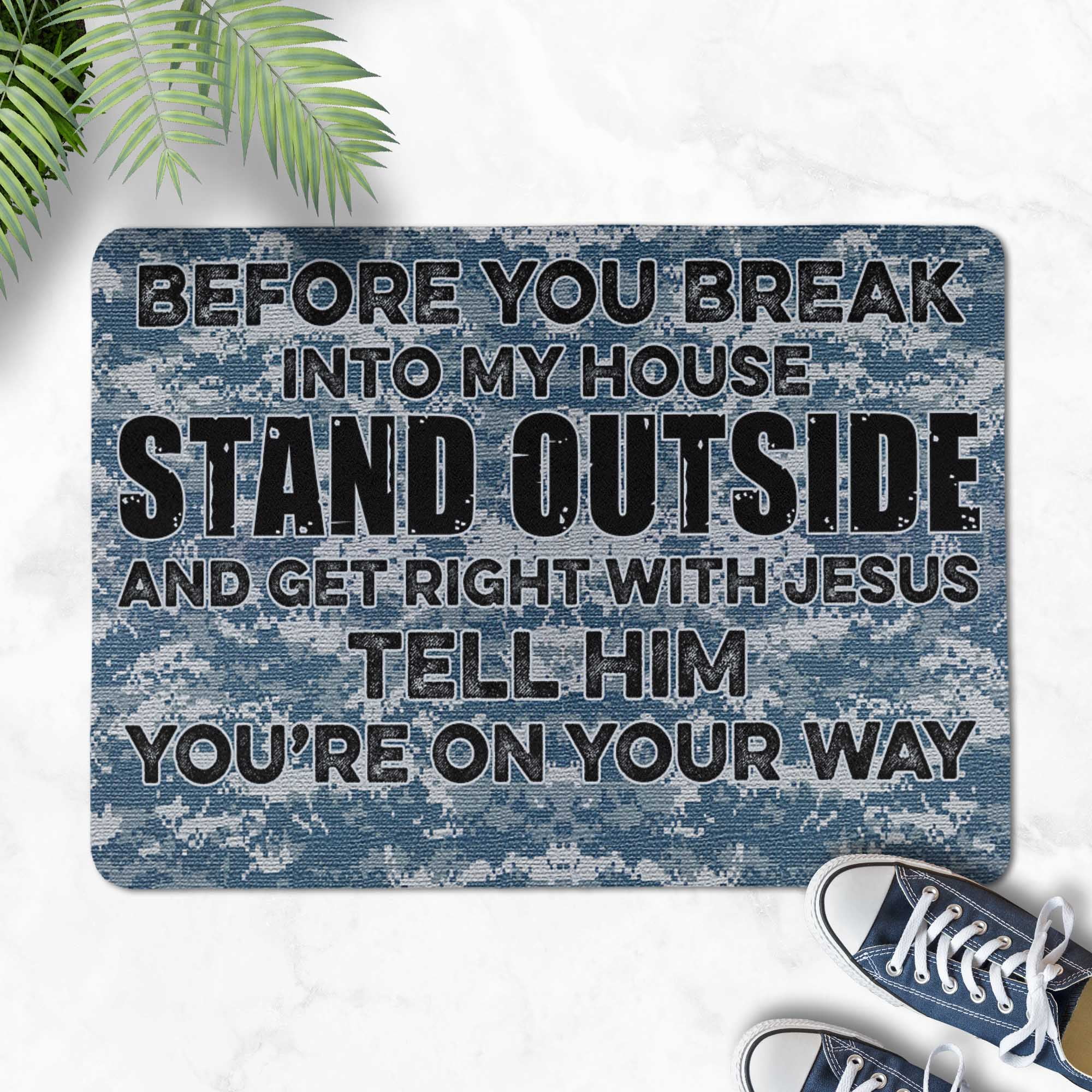 Military Welcome Doormat, Blue Digital Camo with Bold Stand Outside ...