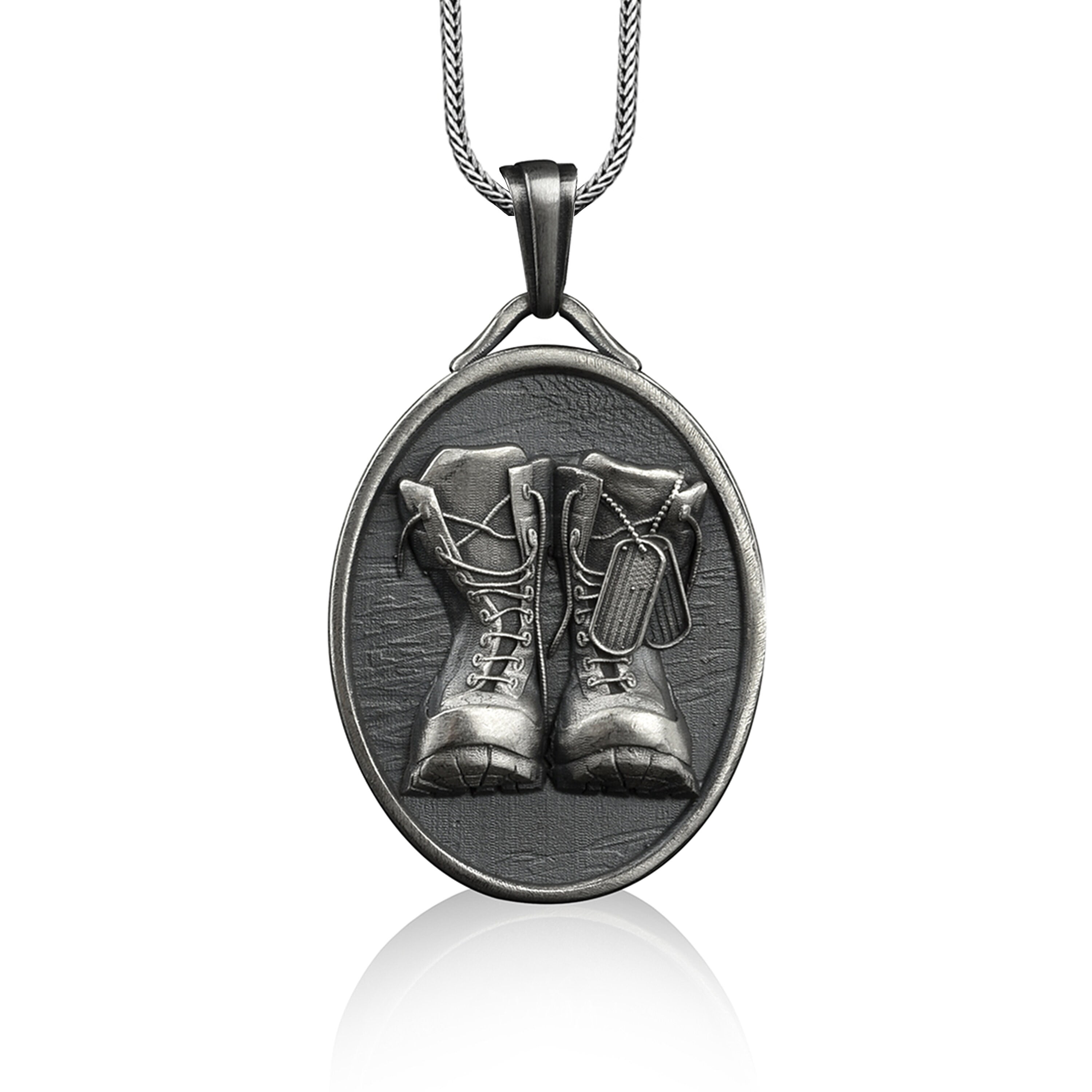 Military boot pendant necklace in silver, Personalized gothic necklace ...