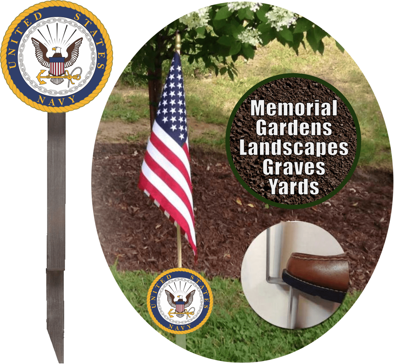 MilitaryBest 35 Inch Navy Grave Marker, Aluminum Flag Holder with UV ...
