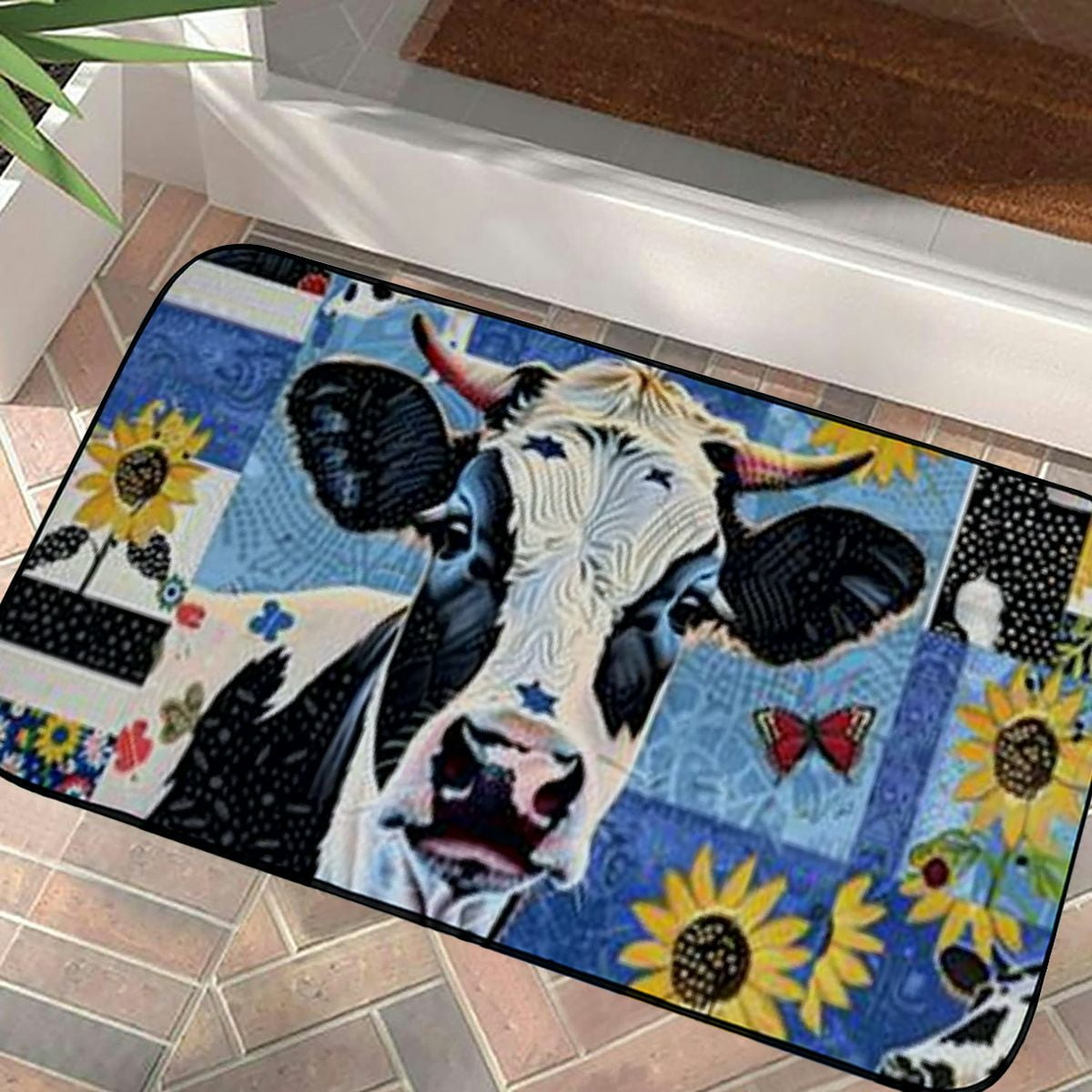 Milk Bath Rugs Patchwork Print Bath Mat Farm Animals Area Rug Farmhouse ...