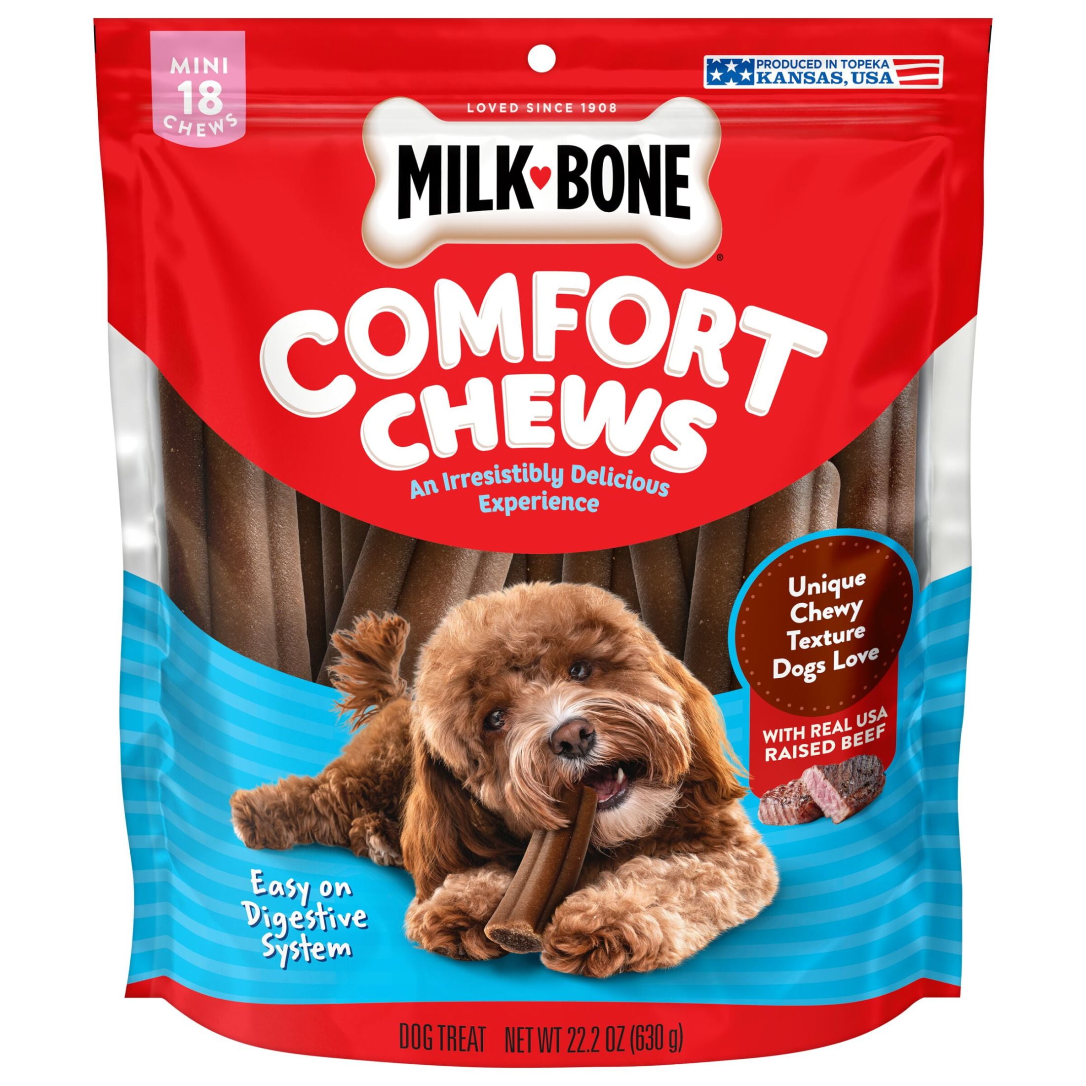 Milk Bone Mini Comfort Chews, Dog Chews with Unique Chewy Texture and Real Beef, 22.2 oz Bag of ...