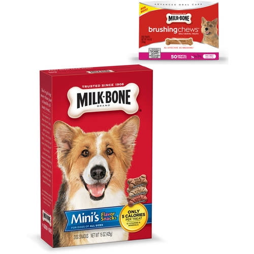 Milk-Bone Mini's Biscuits and Brushing Chews Mini Treats Value Bundle ...