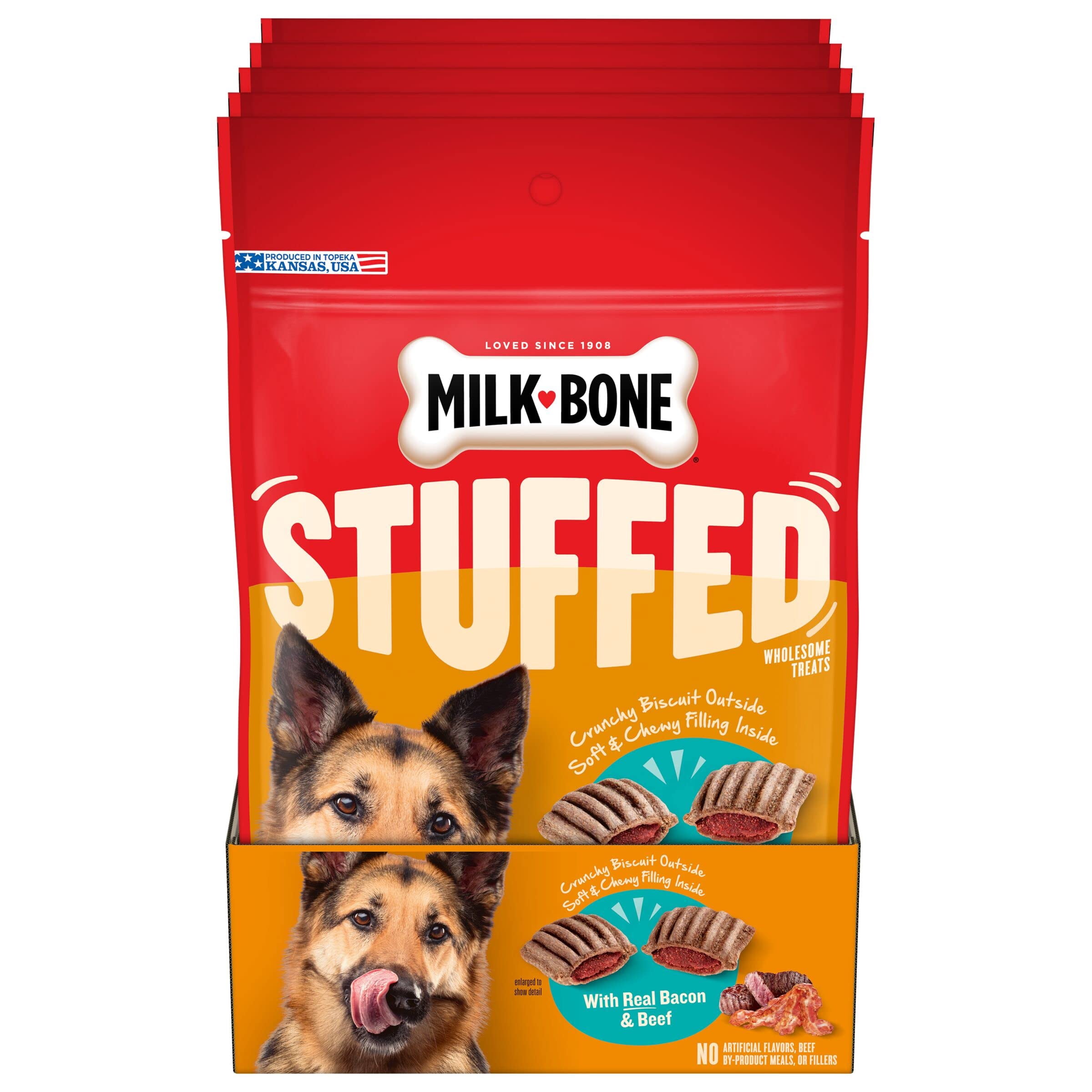 Milk-Bone Stuffed Dog Treats MMF7 with Real Bacon & Beef, 10 Ounce ...