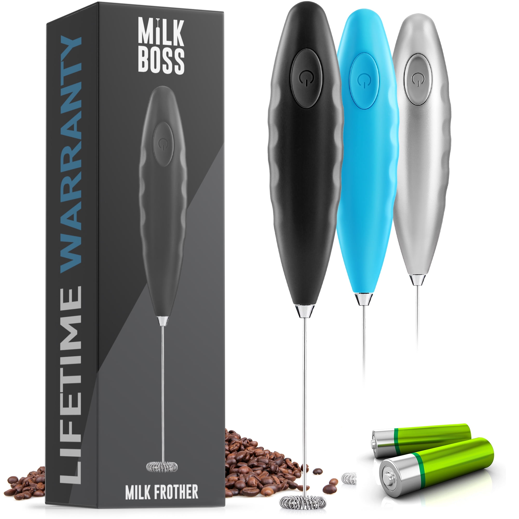 Milk Boss Milk Frother Handheld - Comfort Grip Milk Wand with Batteries Included - Black ...