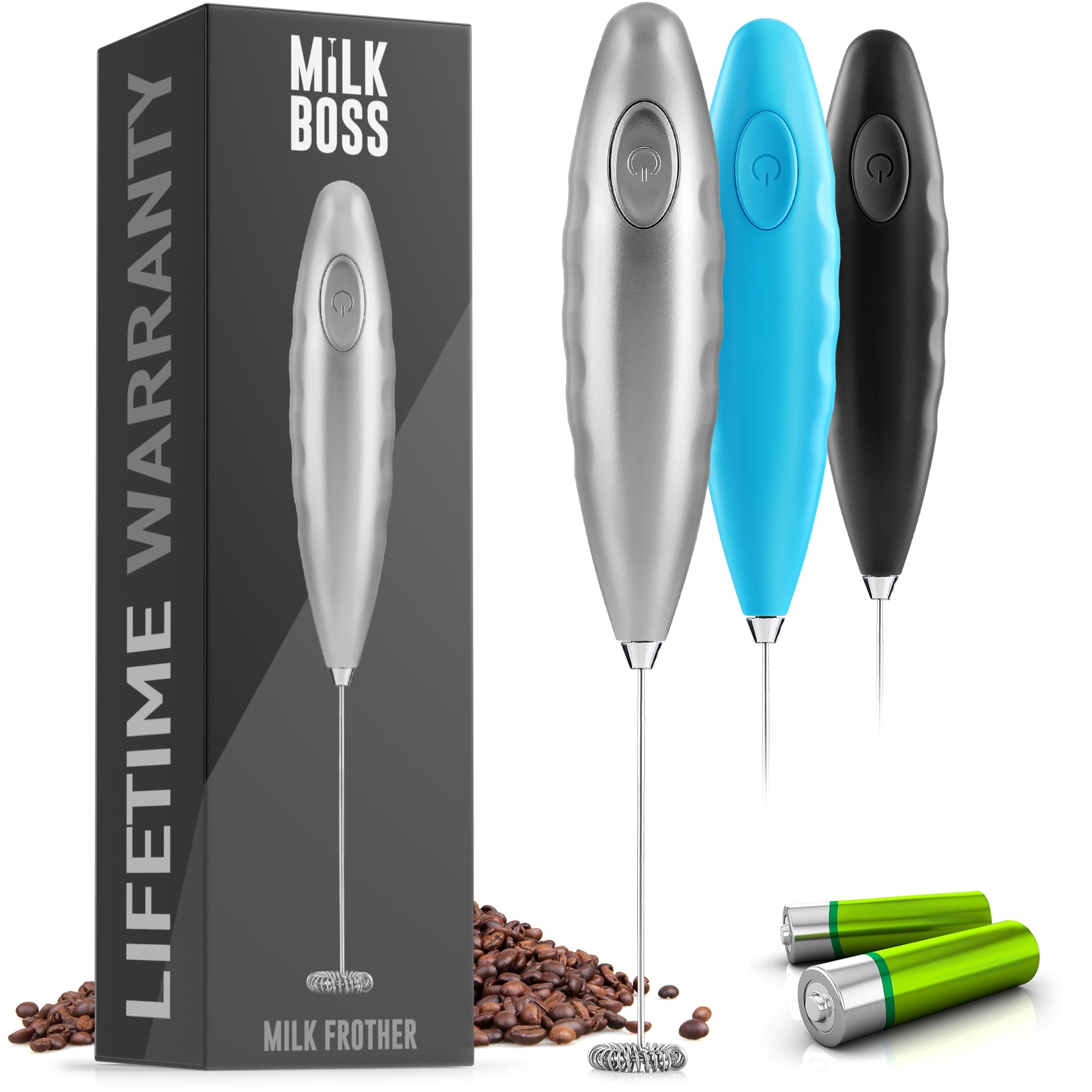 Milk Boss Milk Frother Handheld with Batteries - Comfort Grip Milk Wand ...